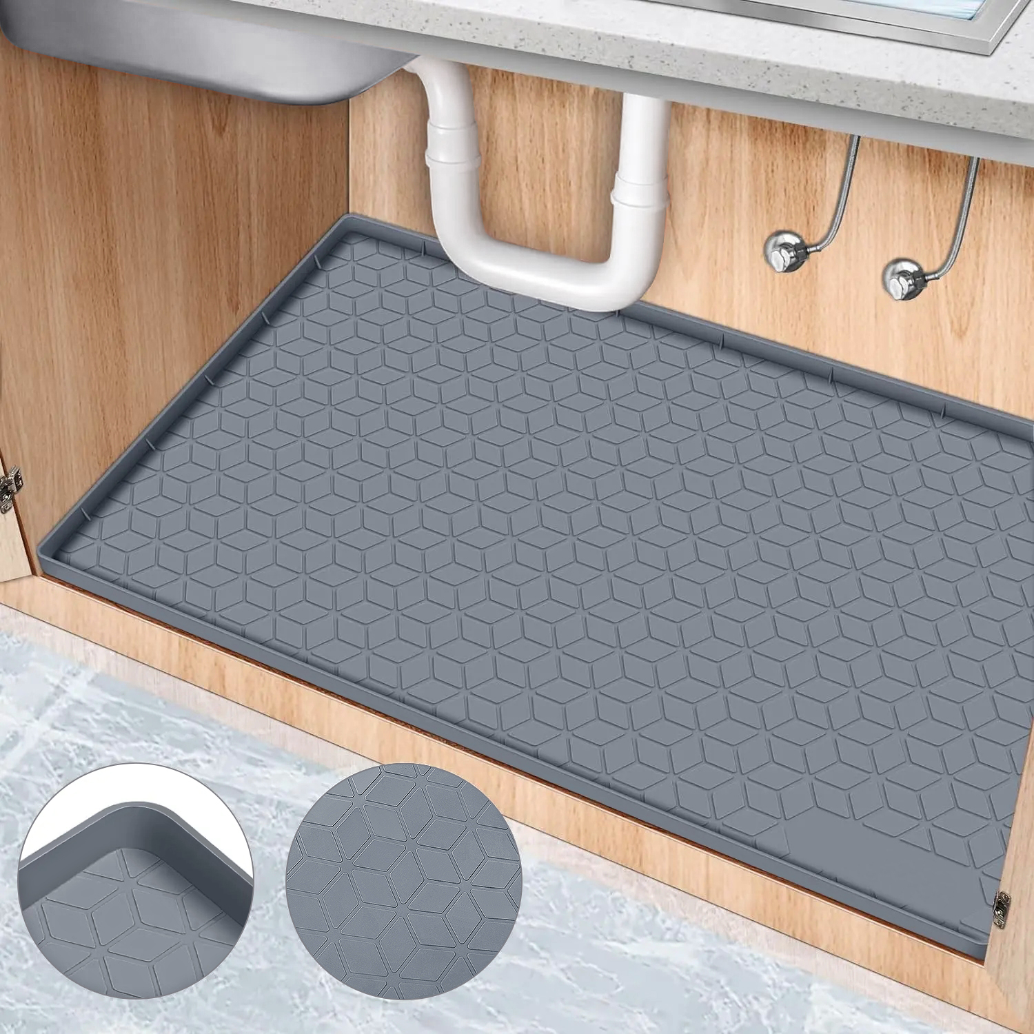 Campmoy 34" x 22" Waterproof Silicone Under Sink Mat, Leak-Proof Drip ...