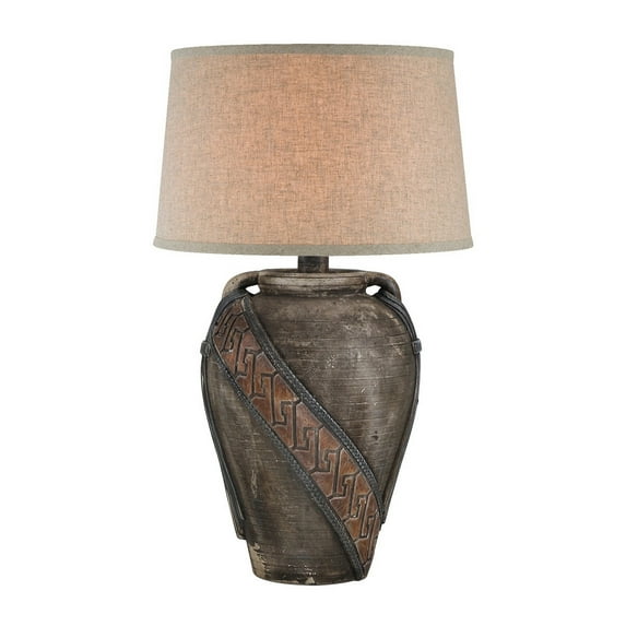 Livi 30 Inch Hydrocal Table Lamp Geometric Urn Base Dark Earthen Brown ...