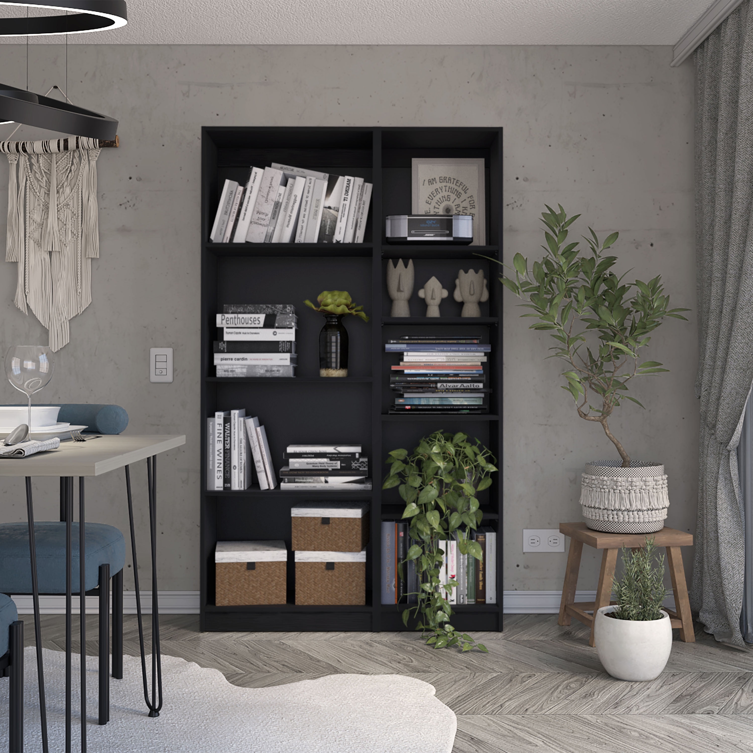 LiviNest 2 Piece Bookcase Set: Modern Black Storage Shelf for Home ...