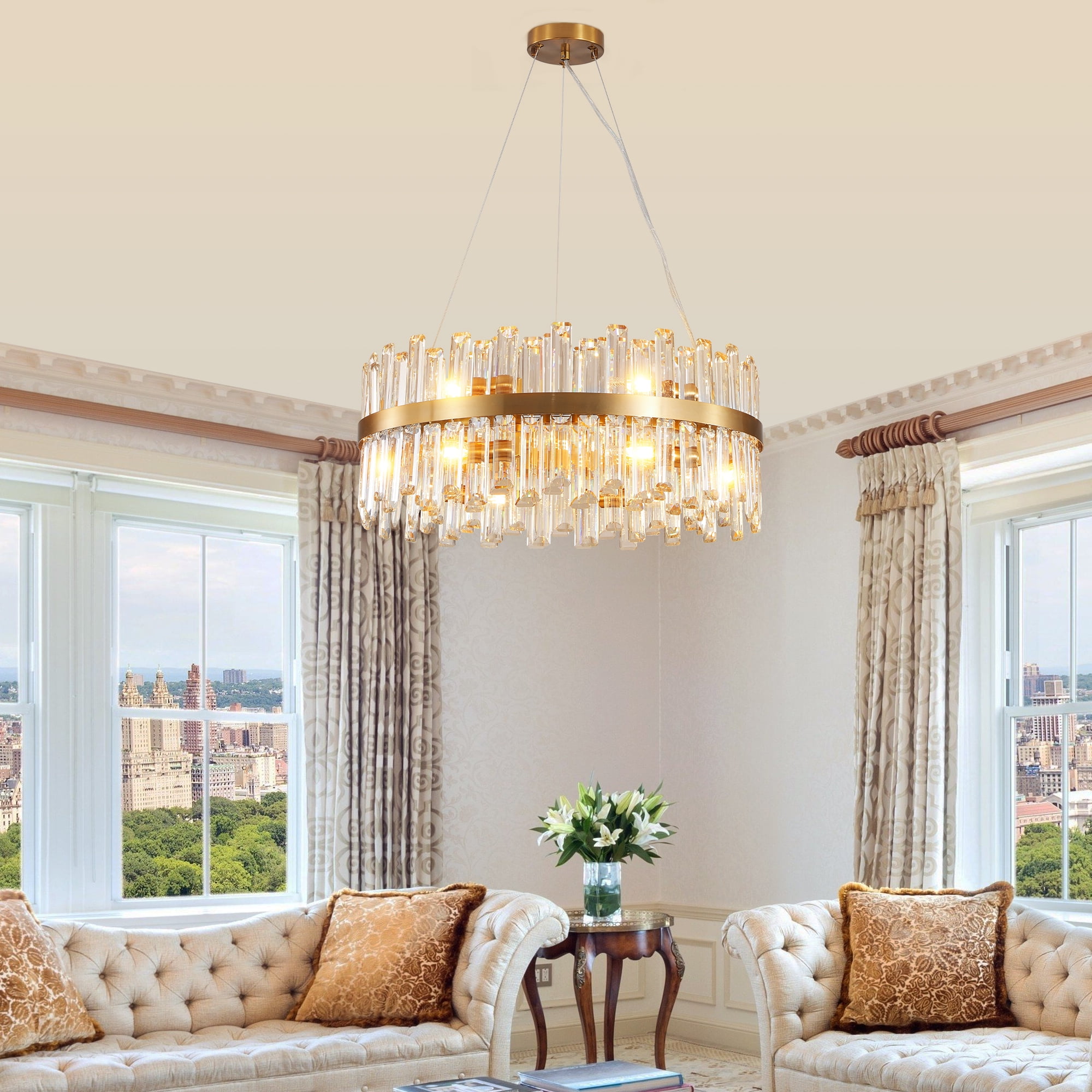 LiviNest 24 Inch Crystal Chandelier: Luxury Modern LED Lighting with ...