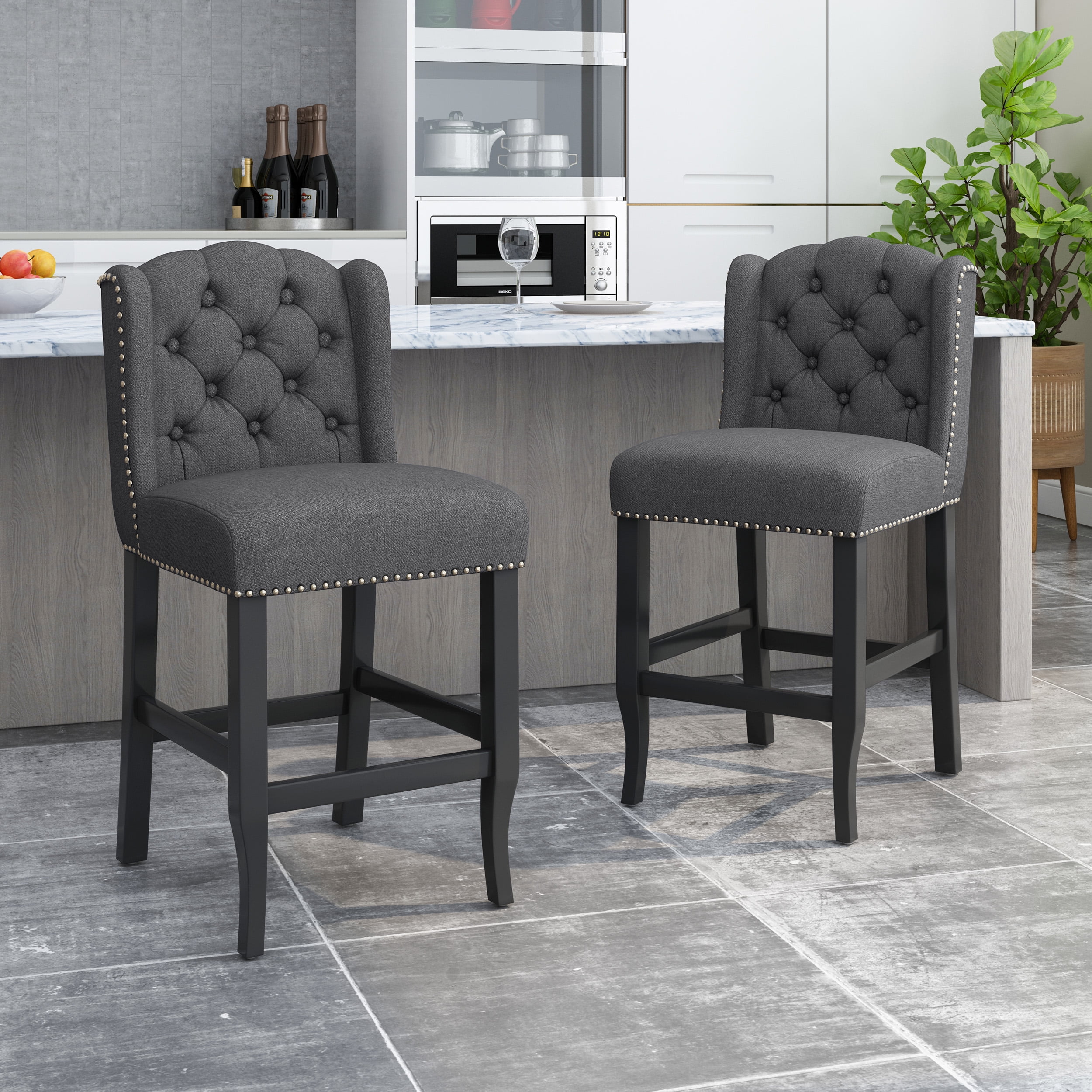 LiviNest 27 Inch Counter Stools Set: Tufted Wingback Bar Stools with ...