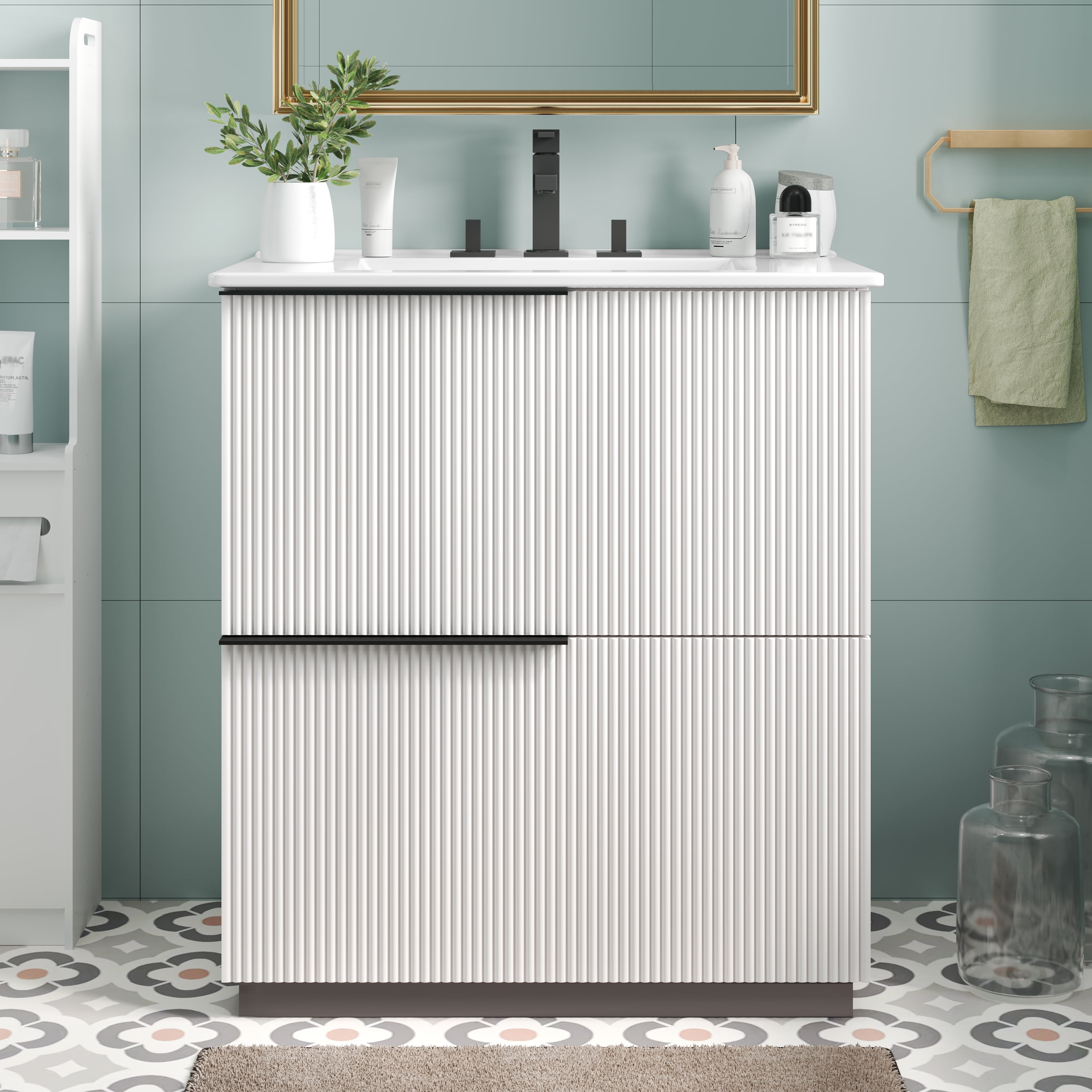 LiviNest 30" Bathroom Vanity with Sink: Fluted Design MDF Cabinet ...