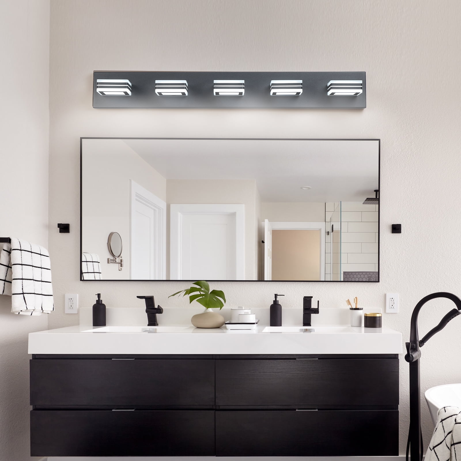 LiviNest 32" LED Vanity Light with 5 Lights: Modern Black Wall Mount ...