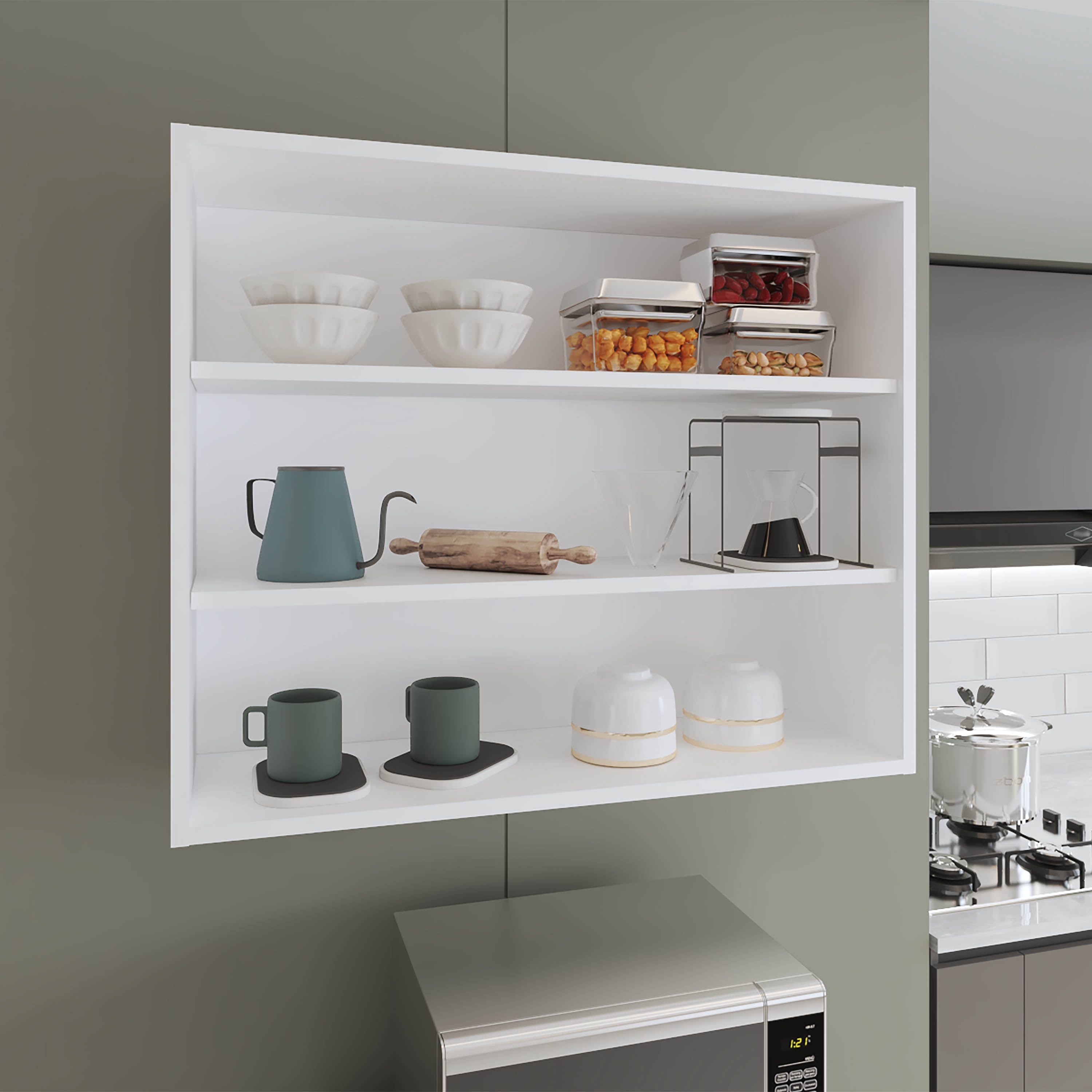 LiviNest 36" Wall Shelf Storage Cabinet: Modern 3-Tier Open Shelving ...