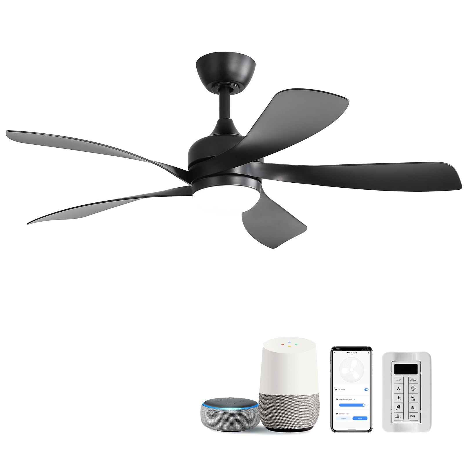 LiviNest 45 Inch Smart Ceiling Fan with Light, Matte Black Modern DC ...