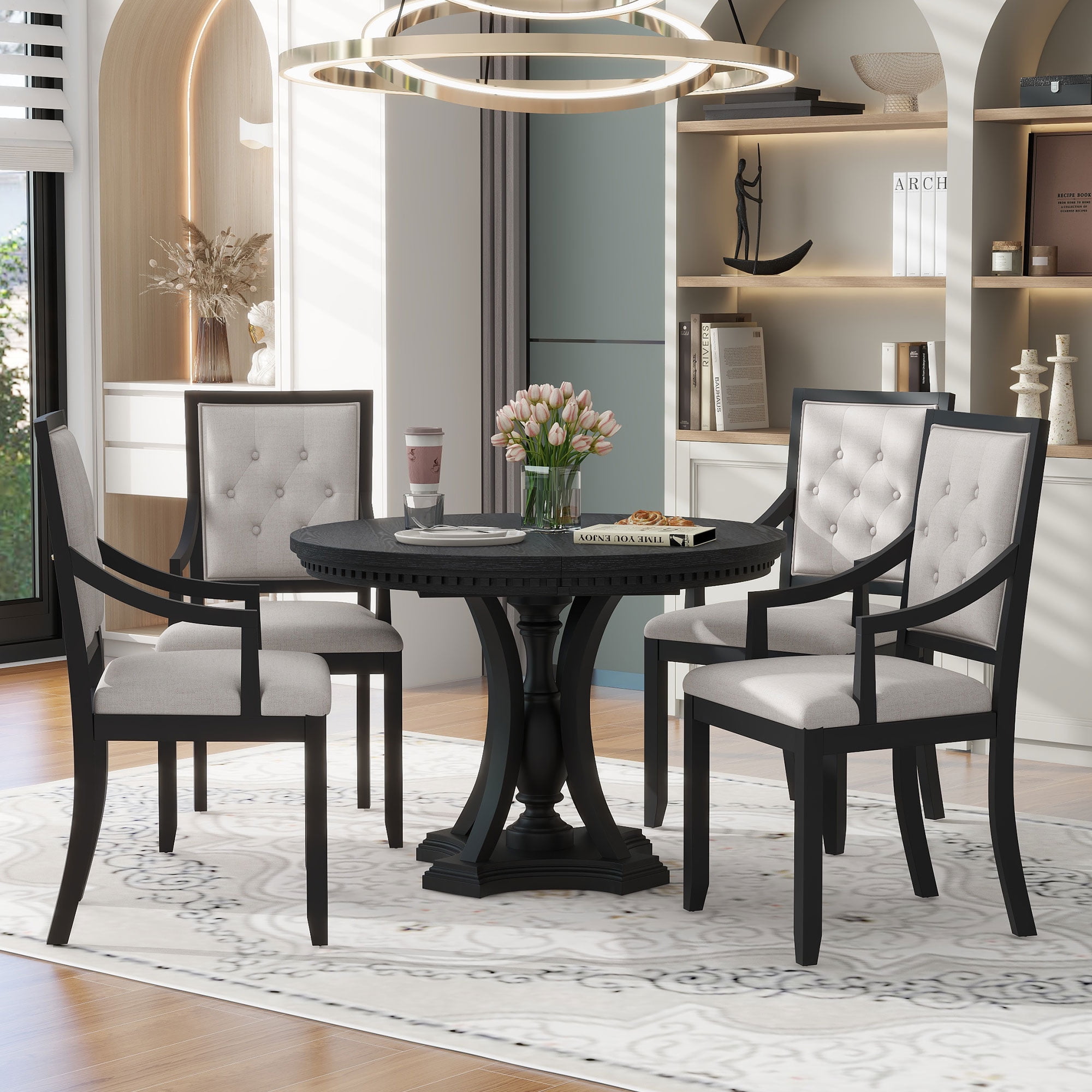 LiviNest 5-Piece Extendable Round Dining Table Set: Expandable ...