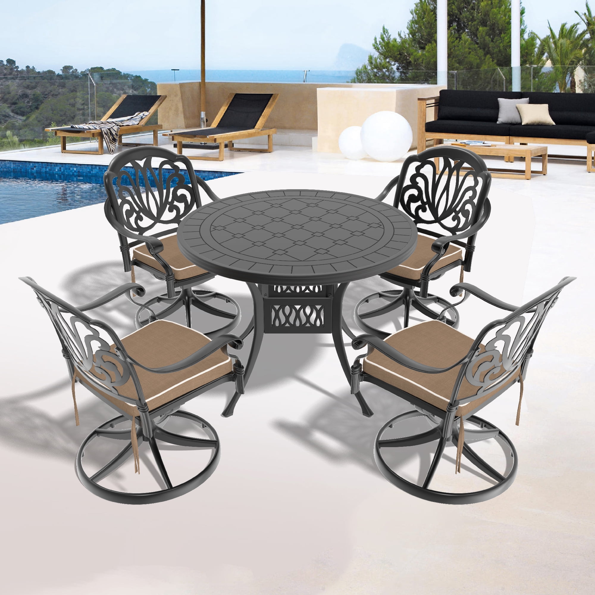 LiviNest 5-Piece Outdoor Dining Set with Swivel Chairs: Traditional ...