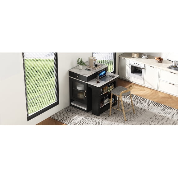 LiviNest 59.5" Kitchen Island with Extendable Table: 3-Level Expandable ...