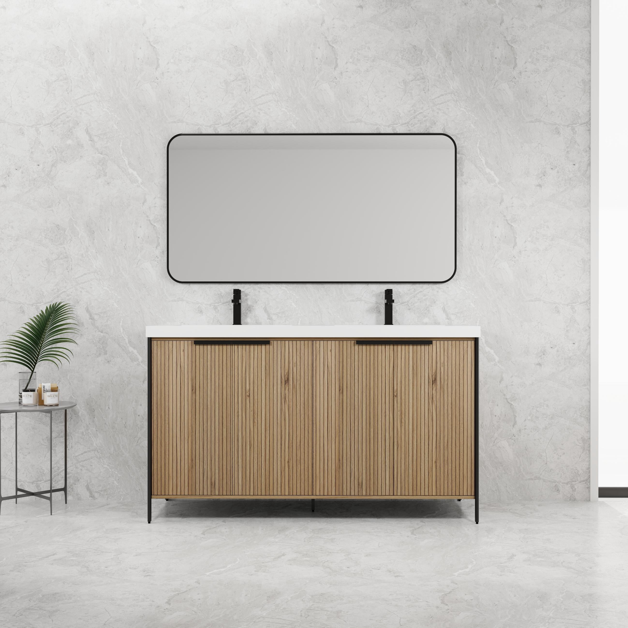 LiviNest 60" Freestanding Bathroom Vanity: Double Resin Sink & 4 Soft ...