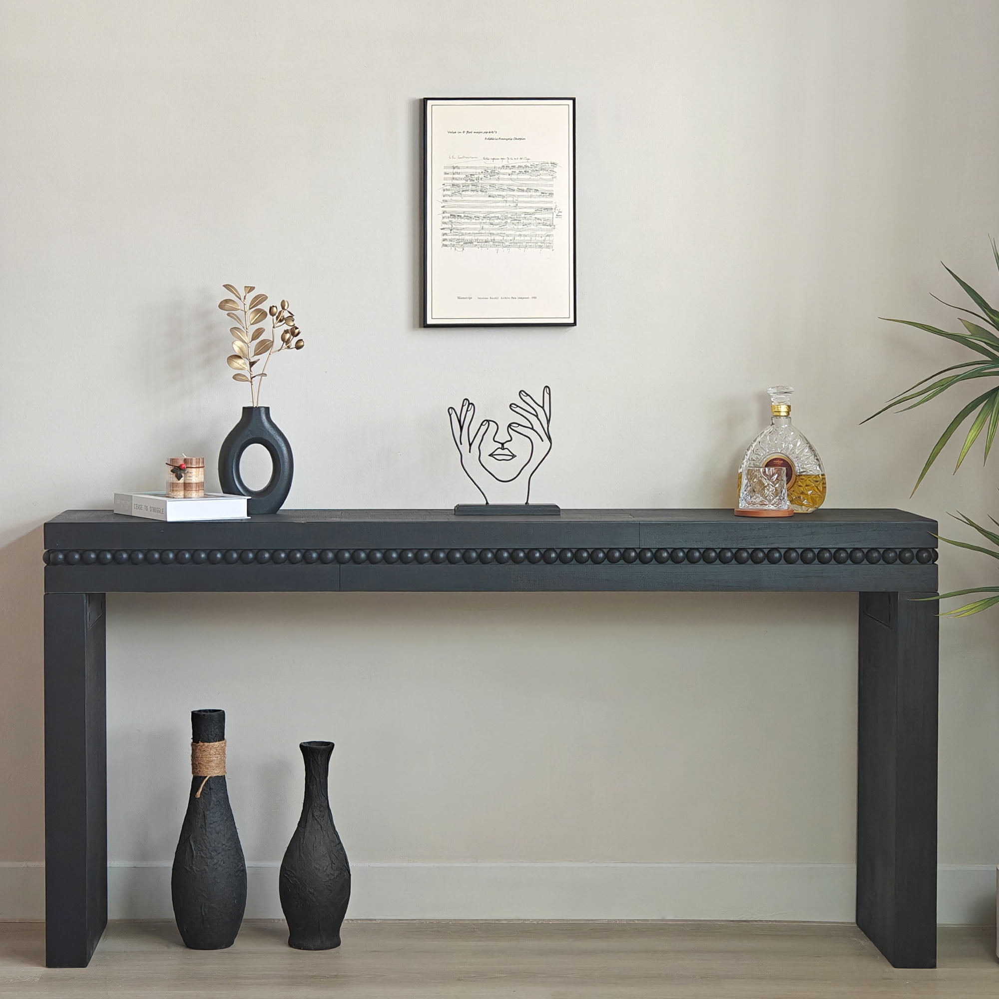 LiviNest 64in Black Console Table: Modern Wood Entryway Table with ...