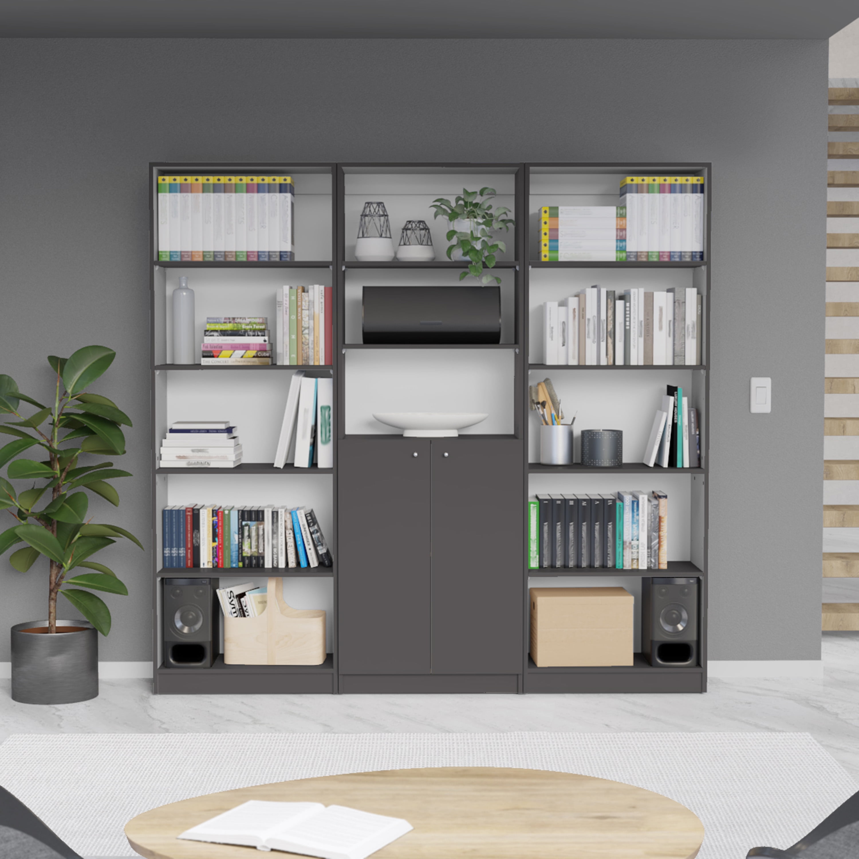 LiviNest 74" Wide Bookcase Set: 13 Shelves & 2-Door Cabinet Storage ...