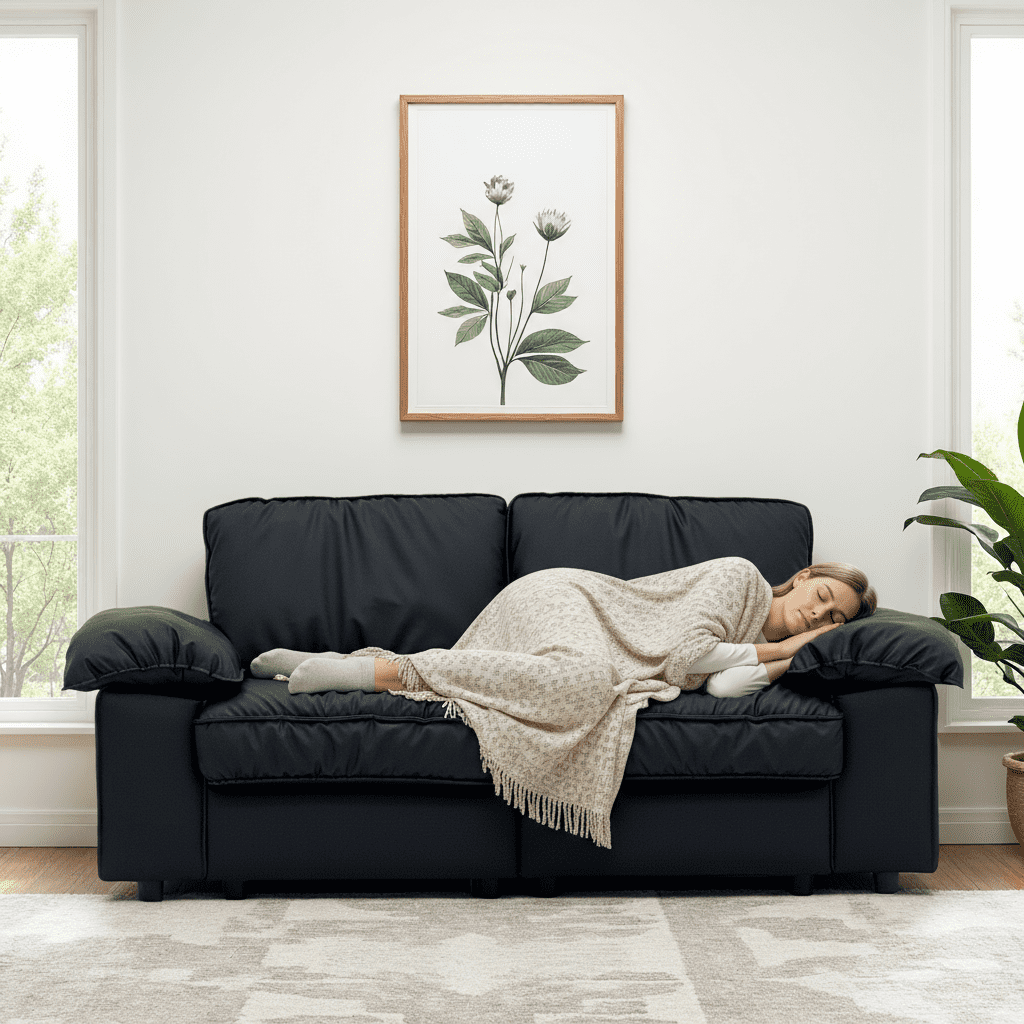 LiviNest 79 Inch Sofa with Hidden Storage: Premium Black Faux Leather ...