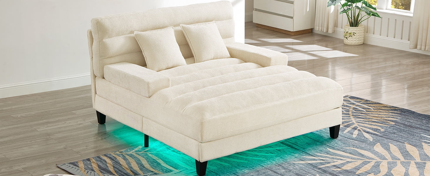 LiviNest Adjustable Chaise Lounge Sofa: 6-Position Backrest & Smart LED ...