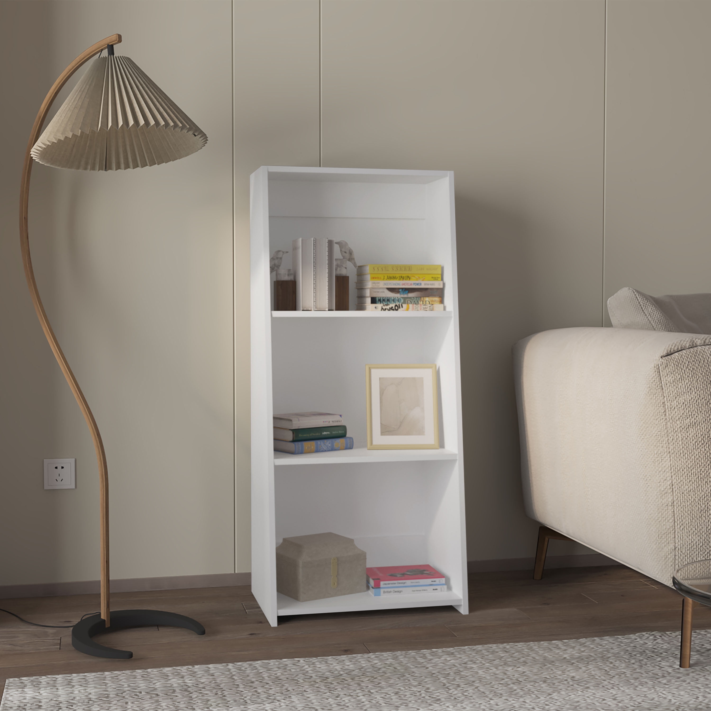 LiviNest Anthem White Melamine 3 Shelf Bookcase, Open Shelving Unit ...