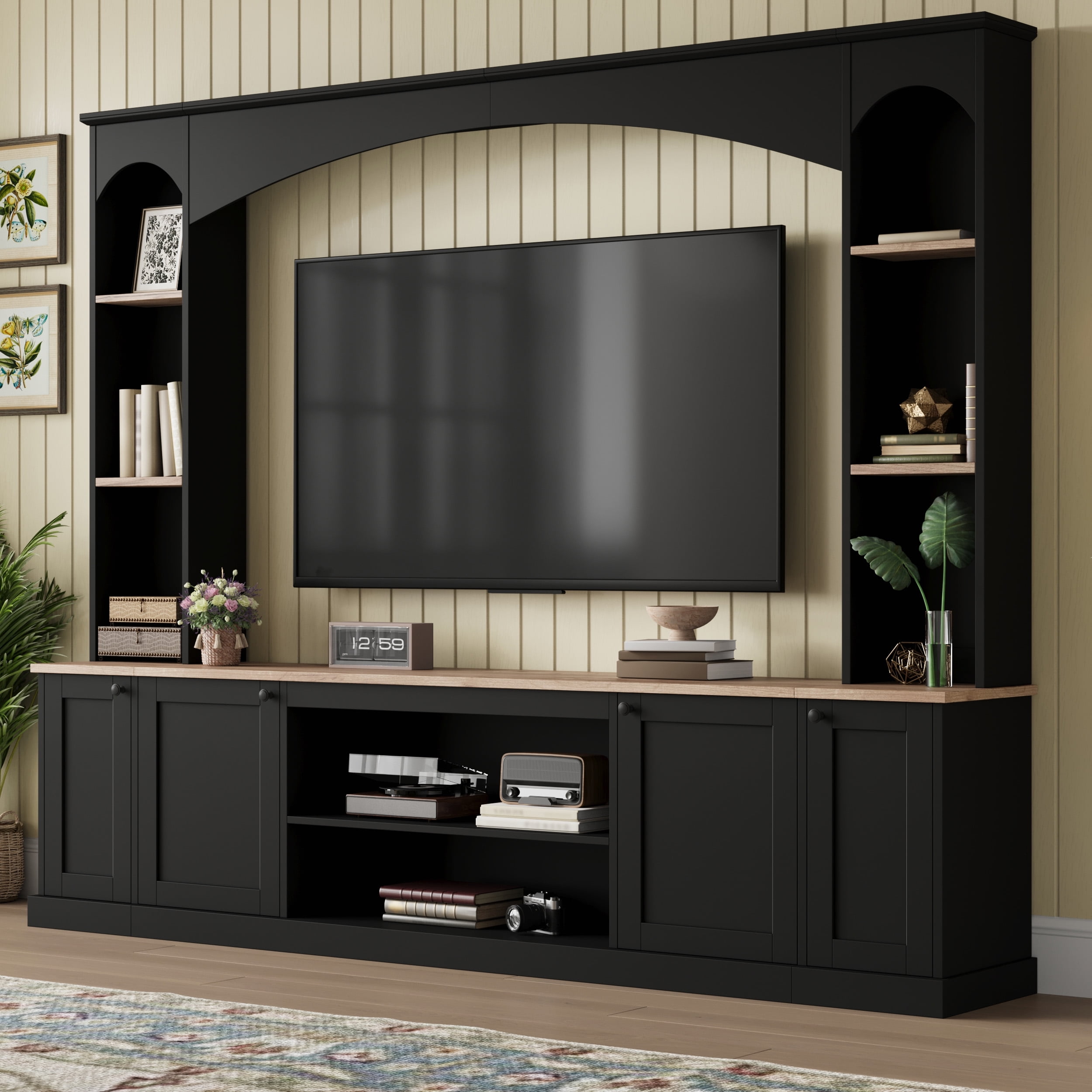 LiviNest Arched Entertainment Center for Living Room: 91-Inch TV Stand ...