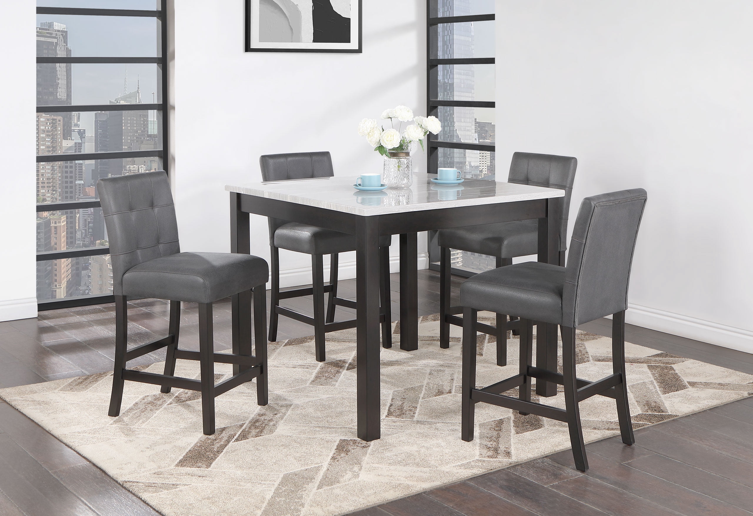 LiviNest Bar Table and Stools Set: Transitional Style Marble Look Table ...
