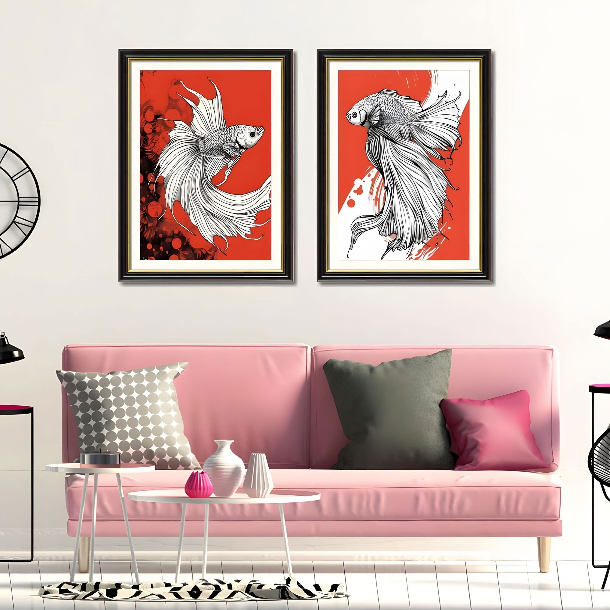 LiviNest Betta Fish Wall Art Set: Modern Aquatic Canvas Prints with ...