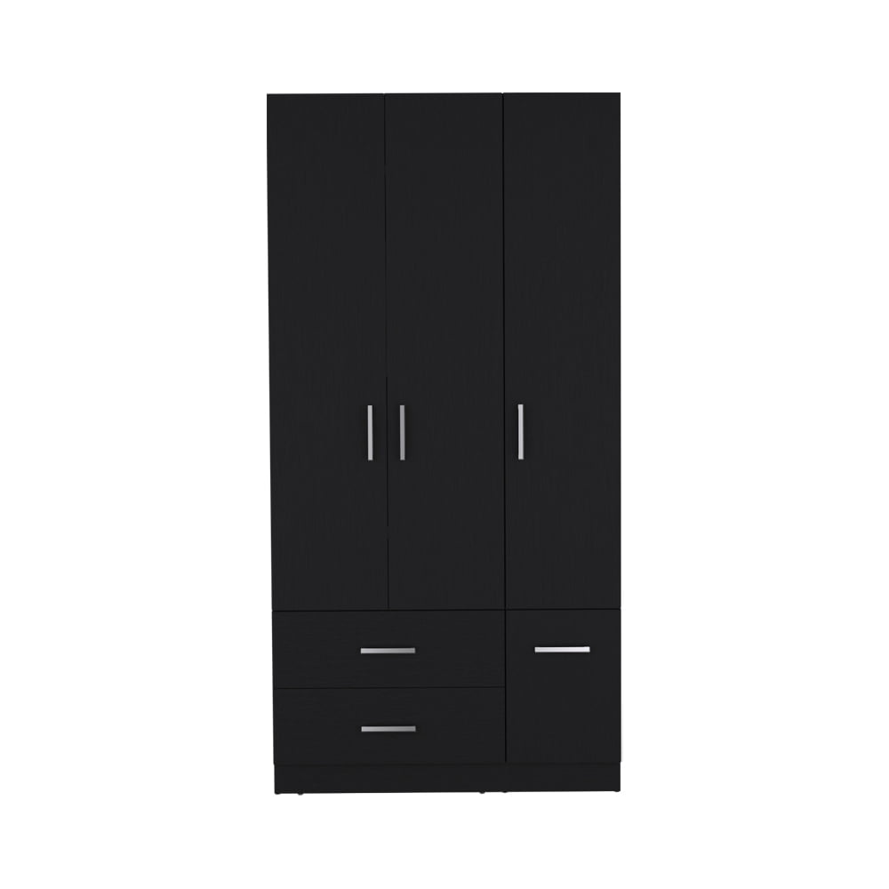 LiviNest Black Wardrobe with 4 Doors & Drawers: Modern Storage Cabinet ...