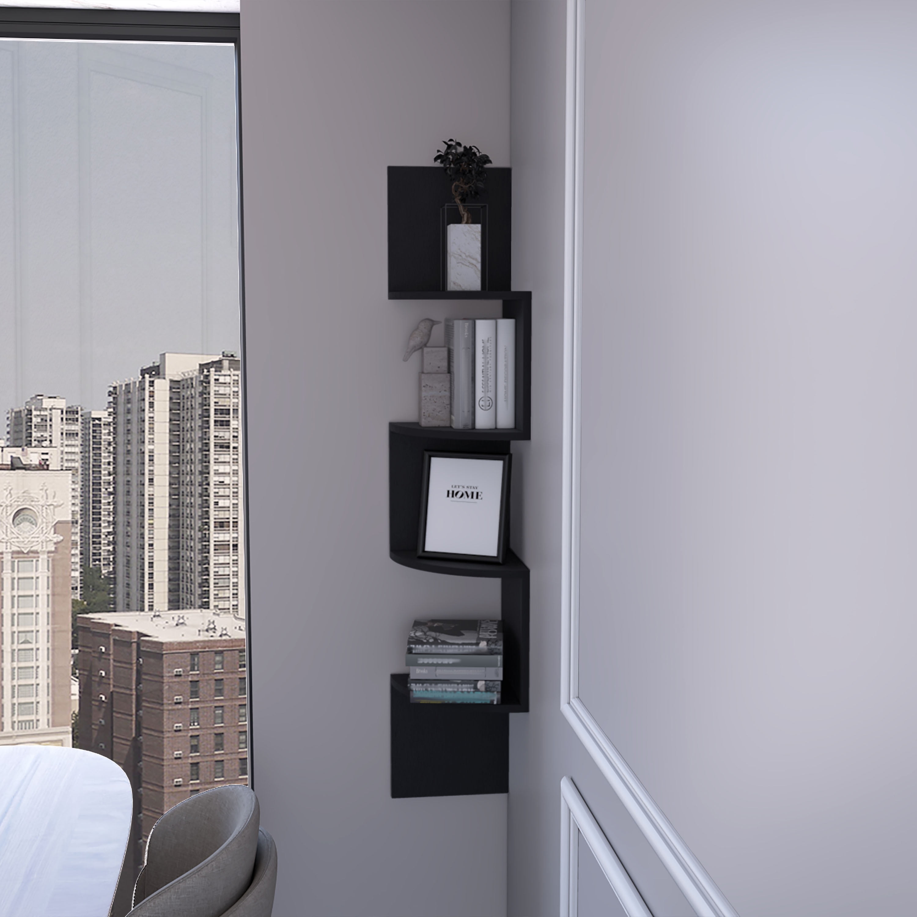 LiviNest Corner Floating Shelf: Modern Full-Wall 4-Shelf Storage Unit ...