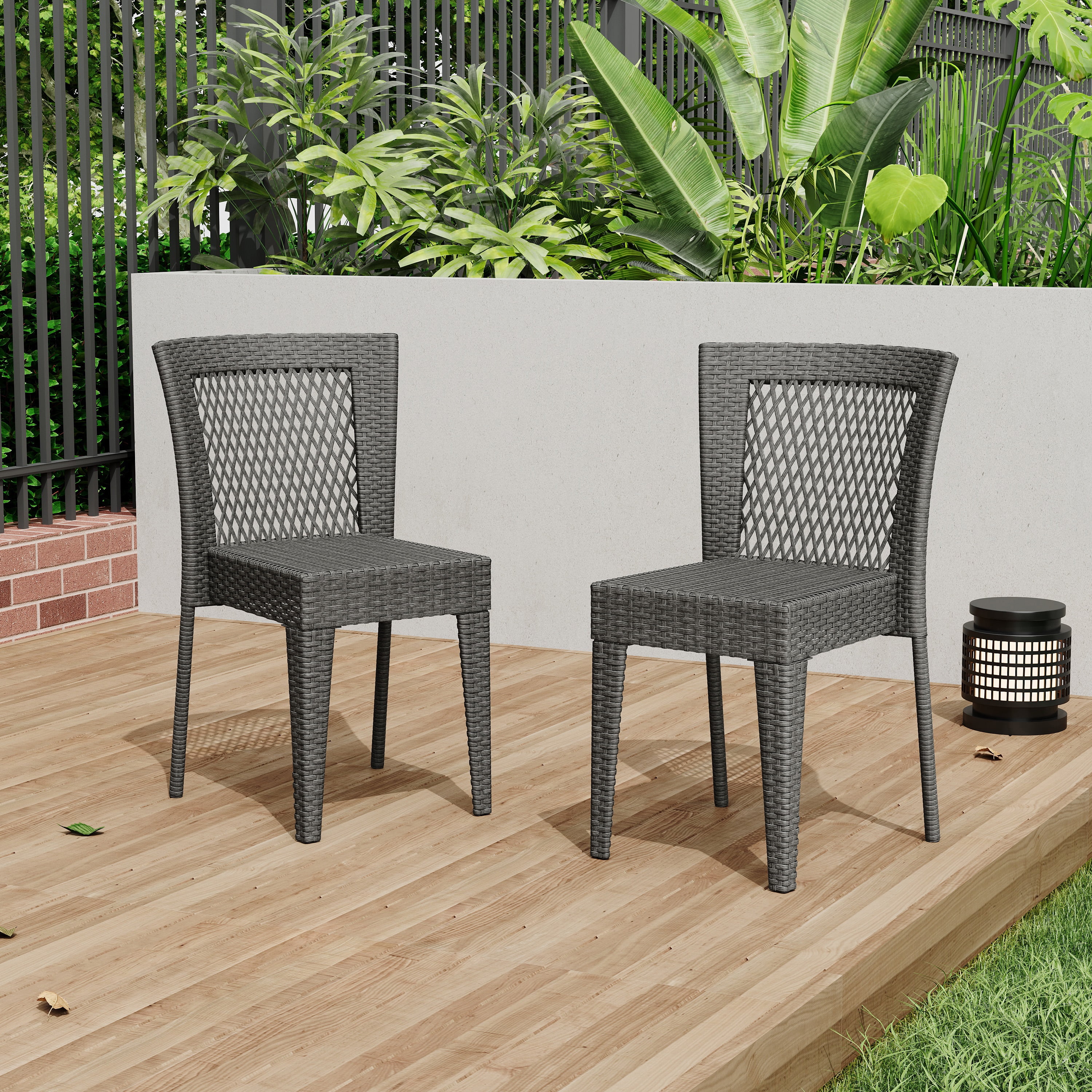 LiviNest FARLEY Stacking Patio Chairs Set of 2: Modern Grey Wicker ...