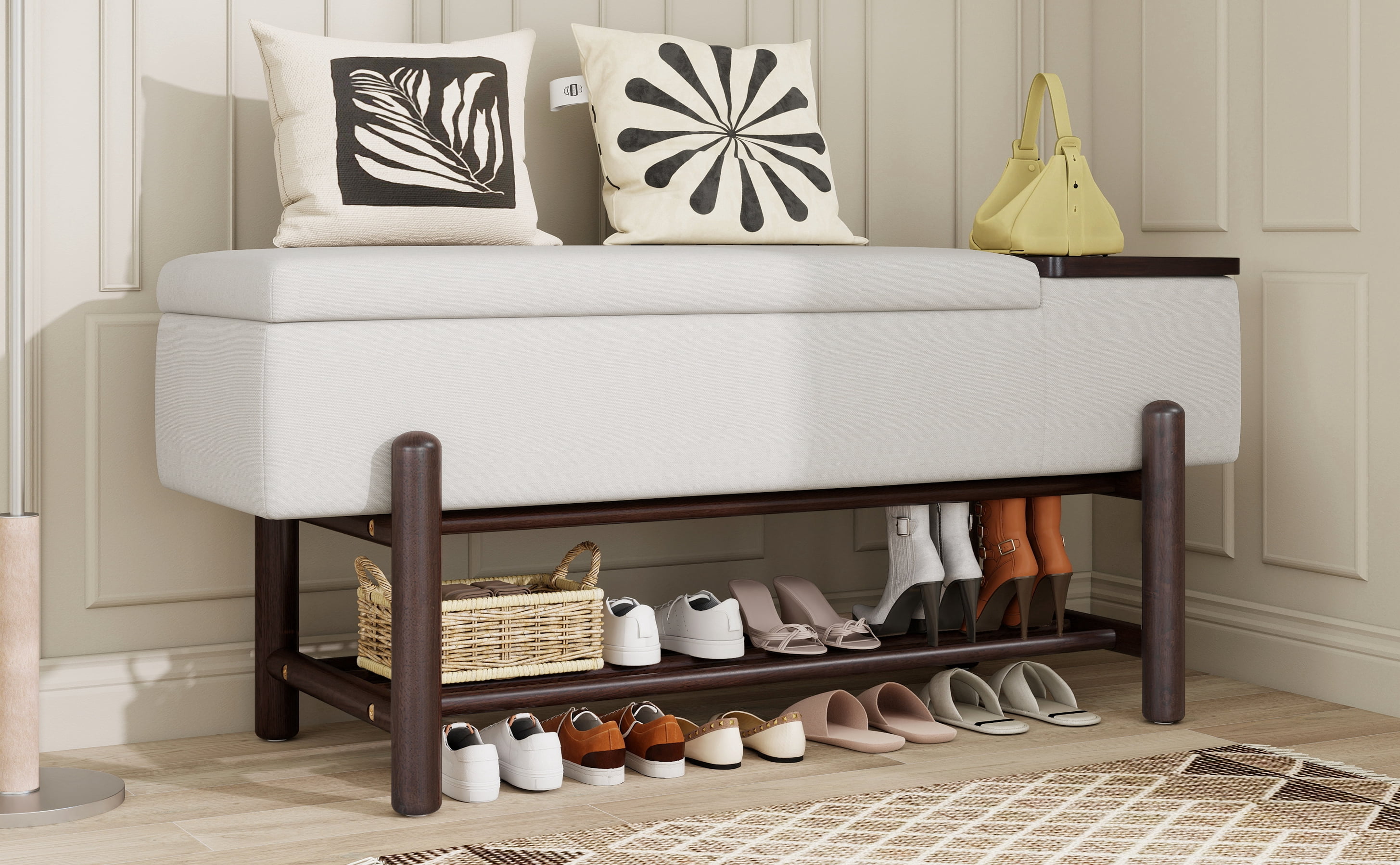 LiviNest Farmhouse Entryway Storage Bench: 2-in-1 Seat & Hidden ...