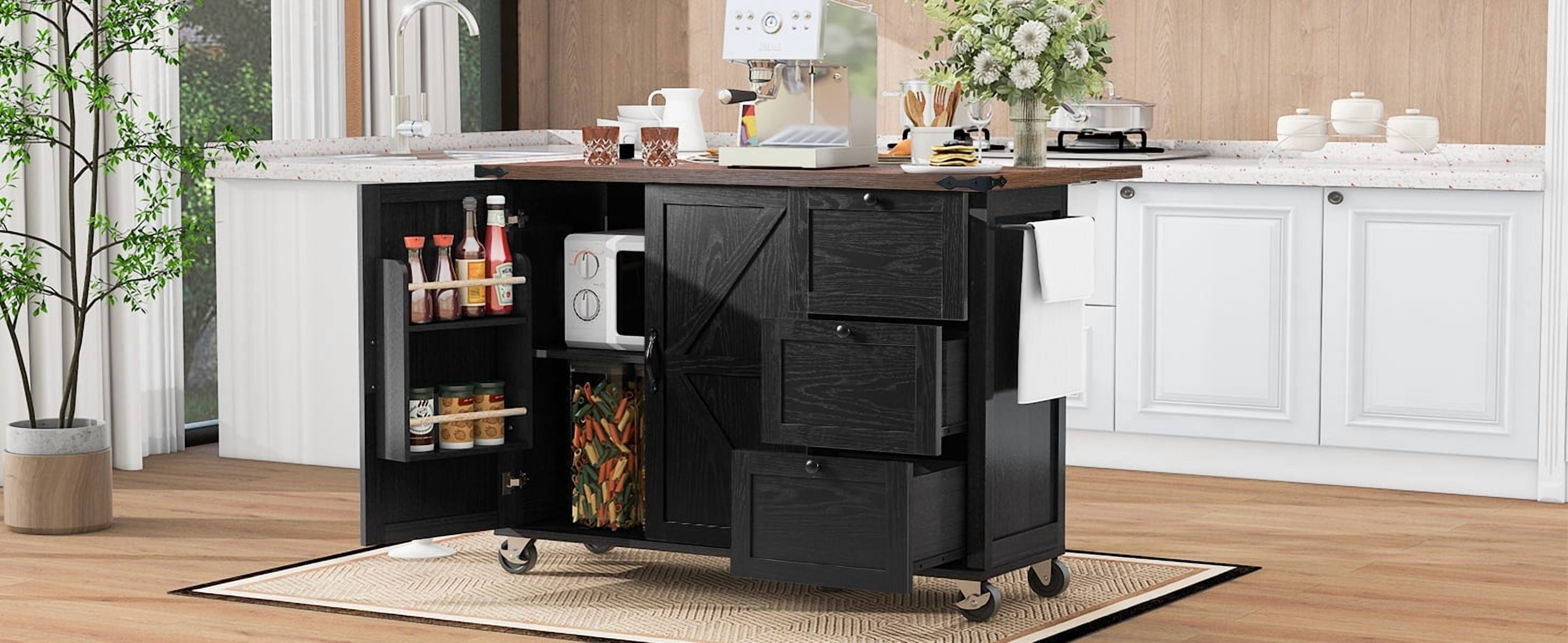 LiviNest Farmhouse Kitchen Island with Power Outlet: 54.5" Mobile ...