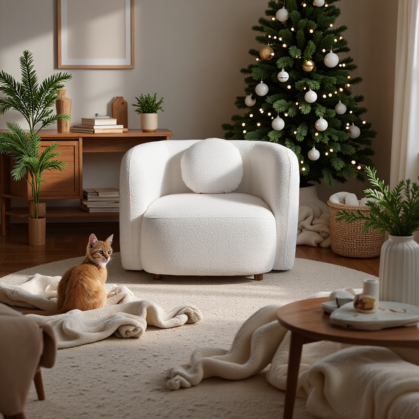 LiviNest Fluffy Accent Chair for Small Spaces: Japandi Style Armchair ...