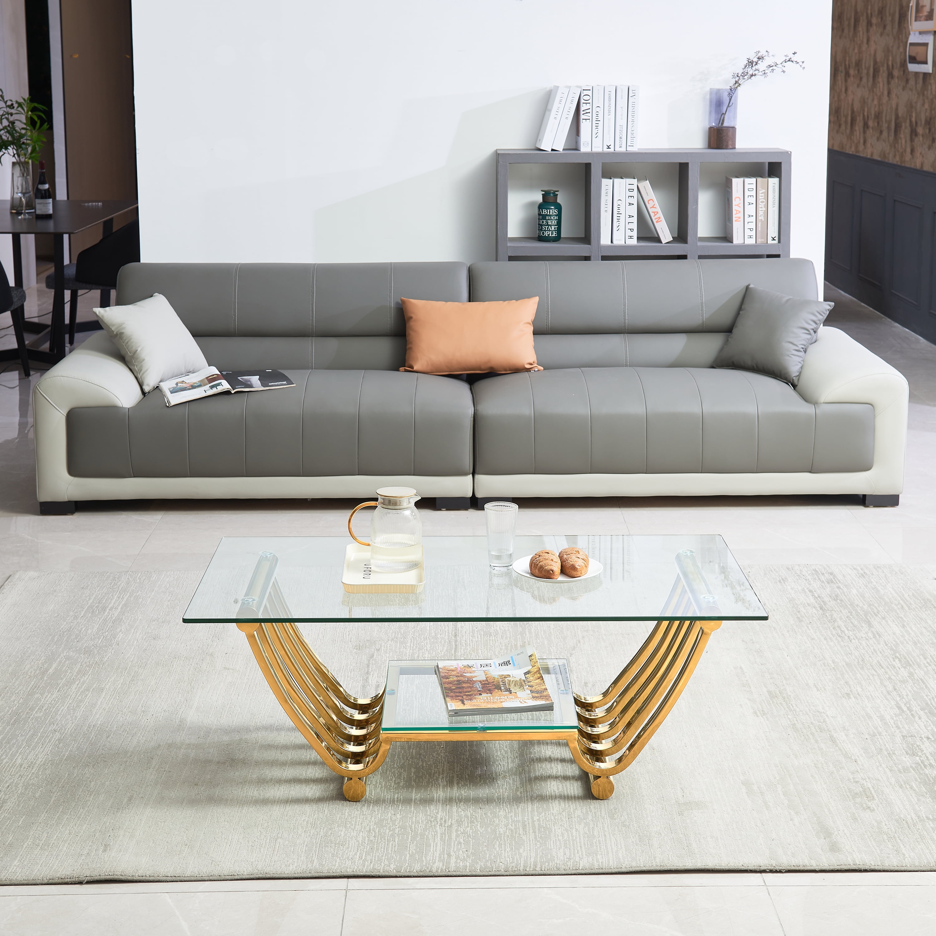 LiviNest Glass Coffee Table: Double Layer Tempered Glass Design with ...