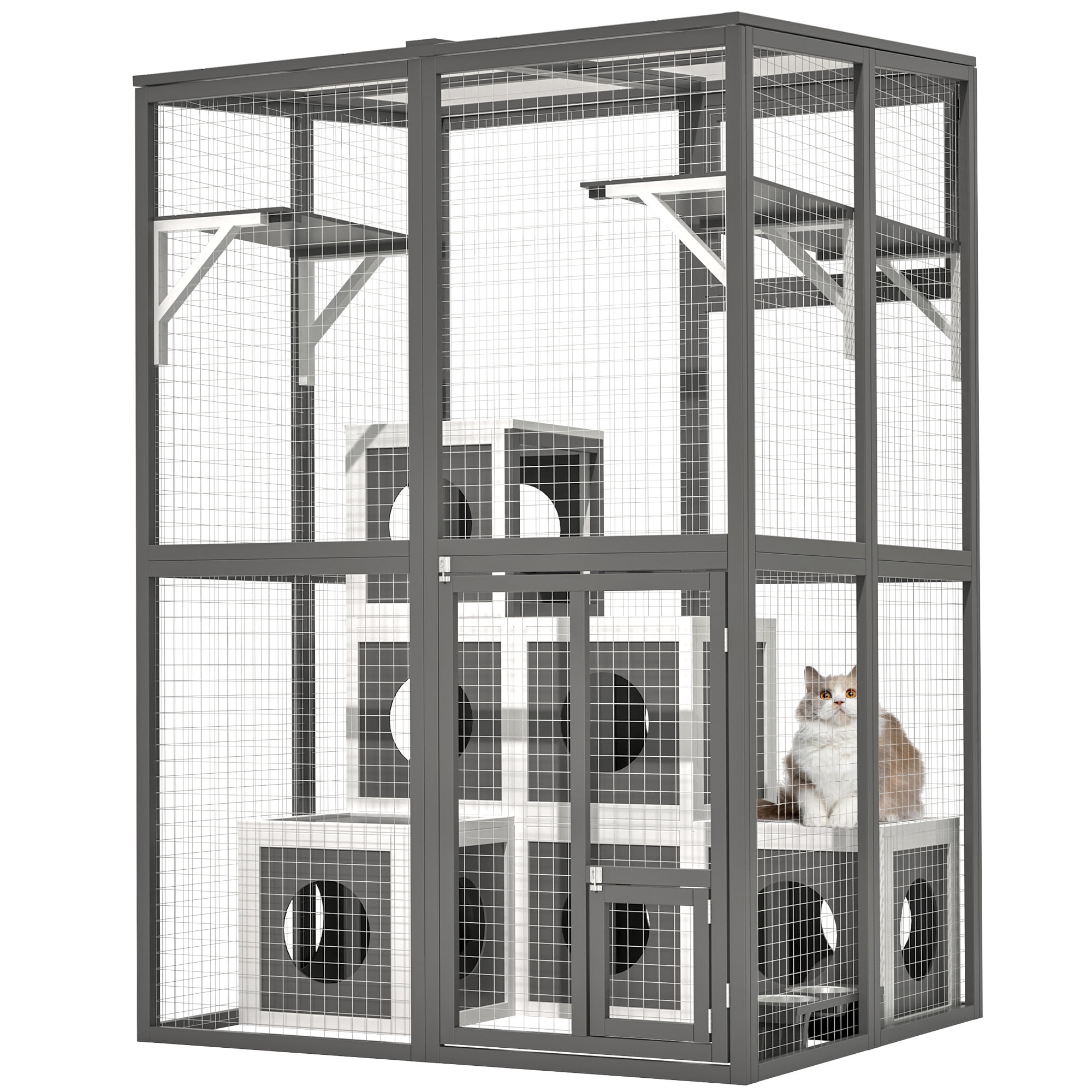 LiviNest Large Cat Enclosure for Outdoor Use: Solid Wood Catio with 2 ...