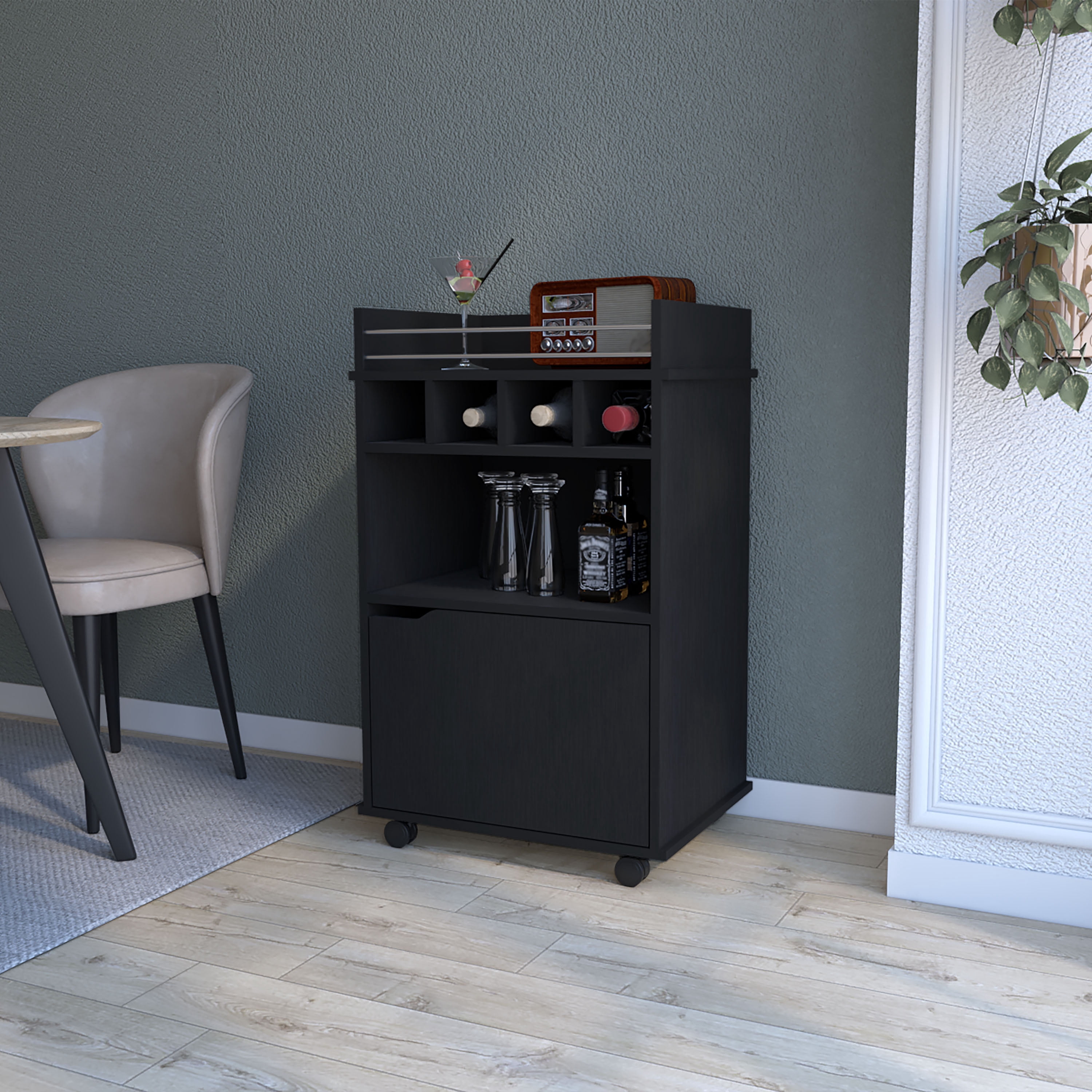 LiviNest Mobile Bar Cart with Wheels & Storage: Modern Rolling Drink ...