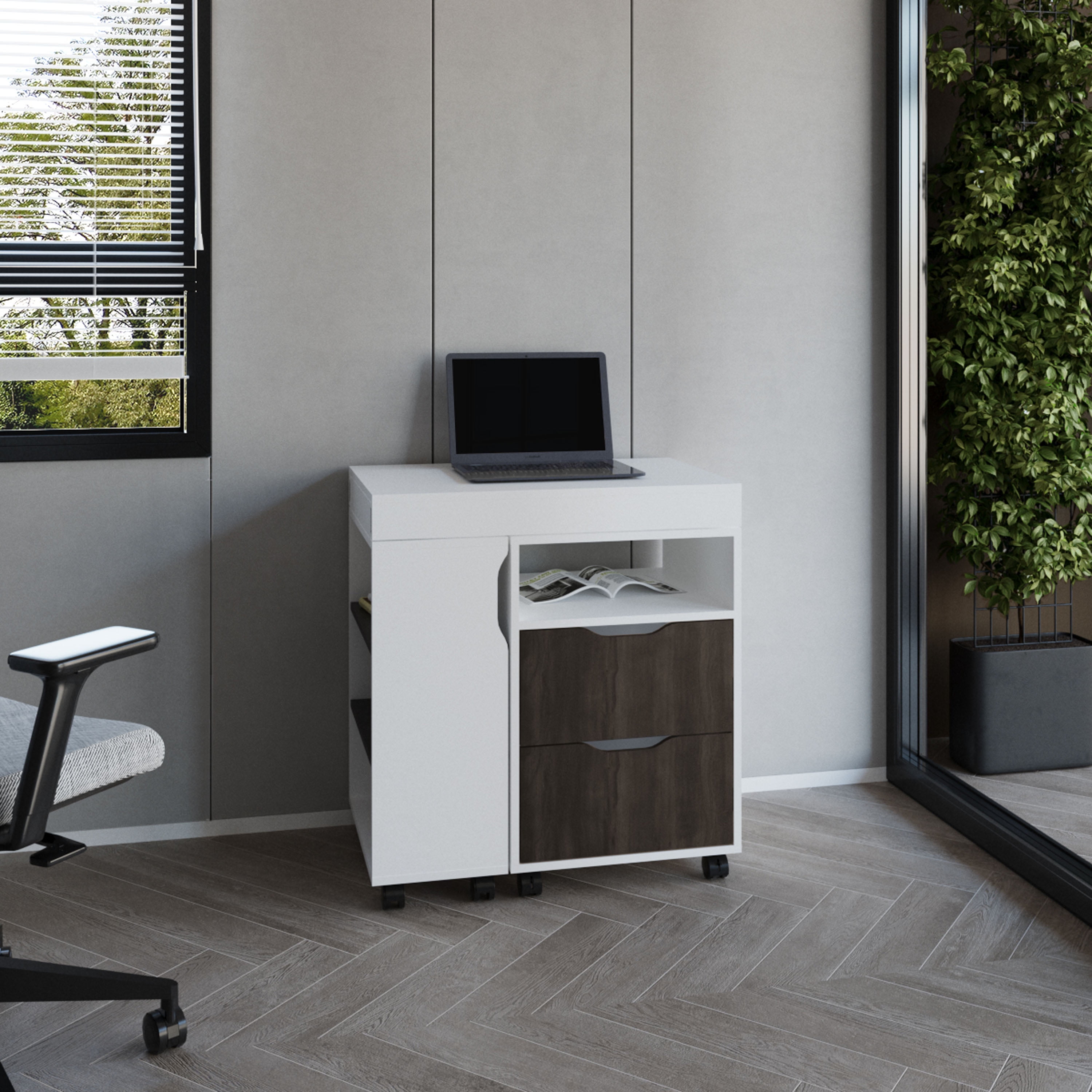 LiviNest Mobile Office Desk with Wheels: Modern Rolling Side Table with ...