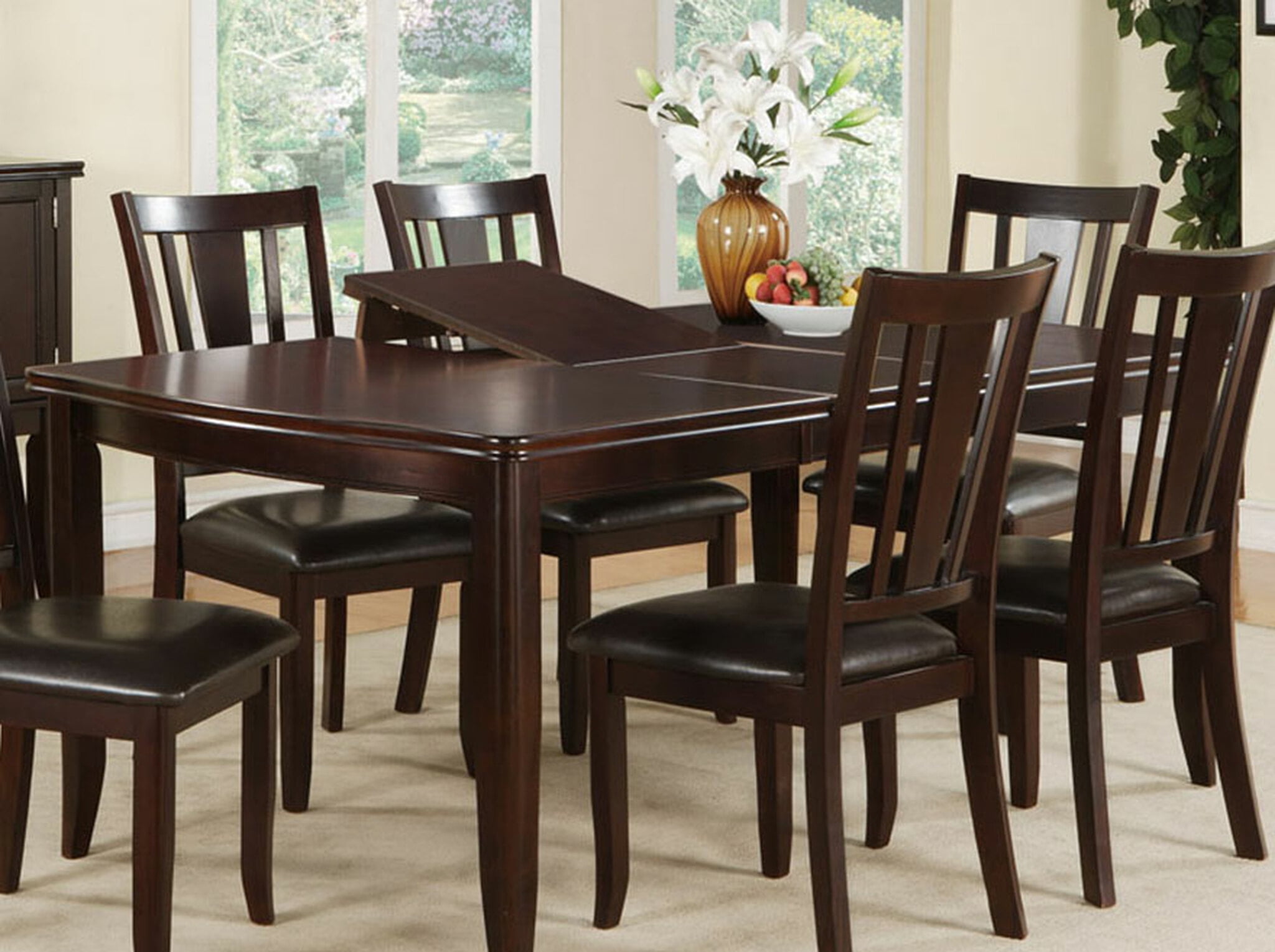 LiviNest Modern Dining Table with Extension Leaf: Espresso Rubberwood ...