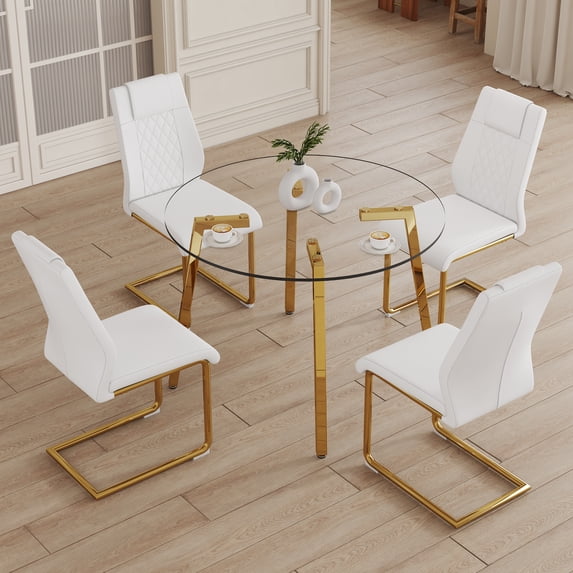 LiviNest Modern Round Glass Dining Table Set: Small Space Furniture for ...