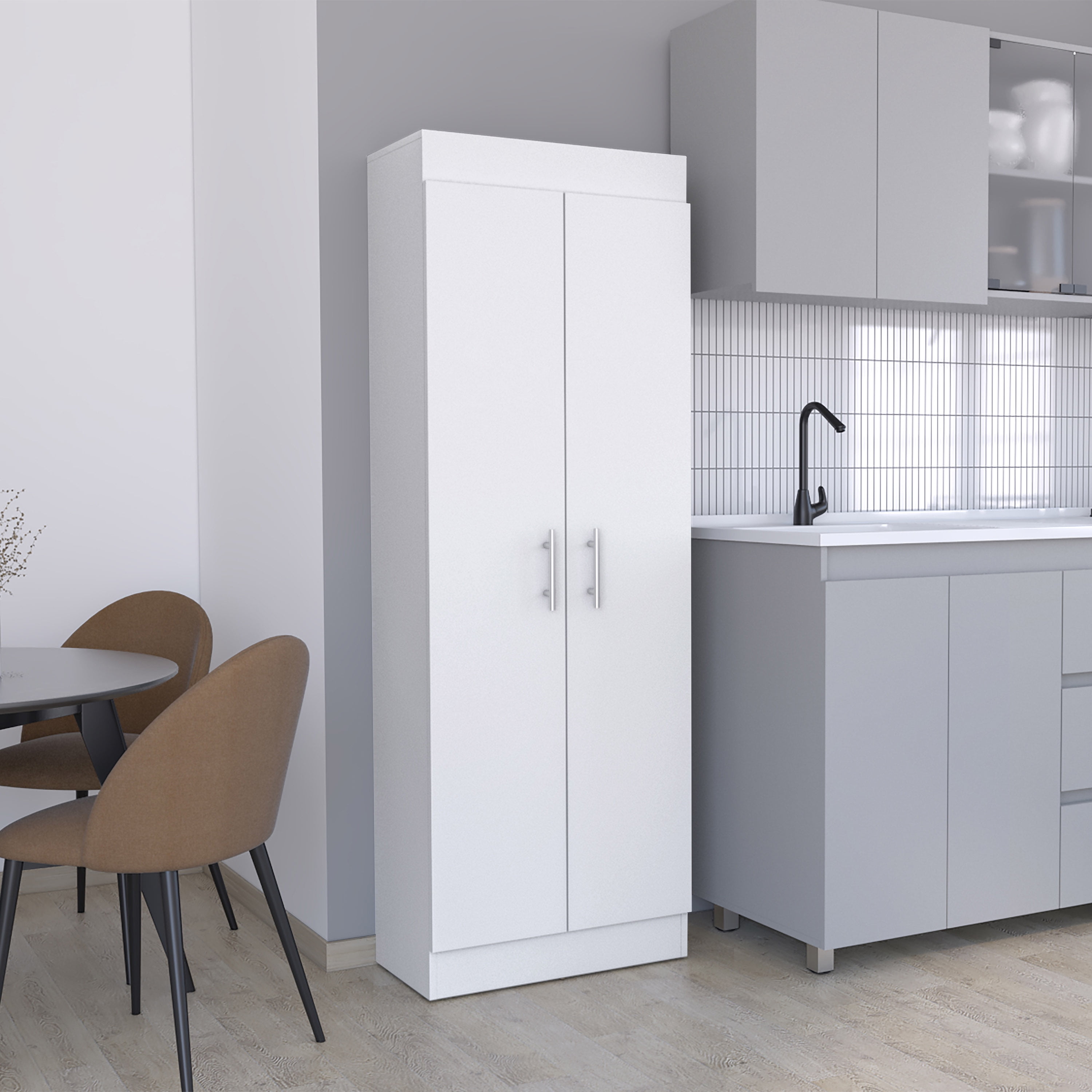 LiviNest Nepal Pantry Cabinet, 2-Door Freestanding Storage with 5 ...