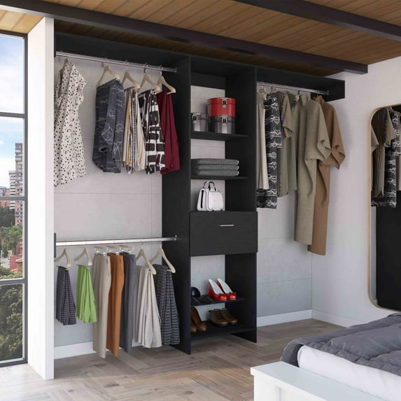 LiviNest Open Wardrobe Storage System: Five Shelves & Three Rods ...