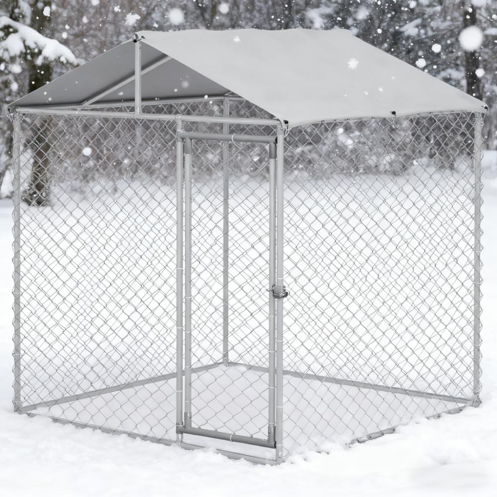 LiviNest Outdoor Dog Kennel with Roof: 43 Sq Ft Galvanized Steel Pet ...