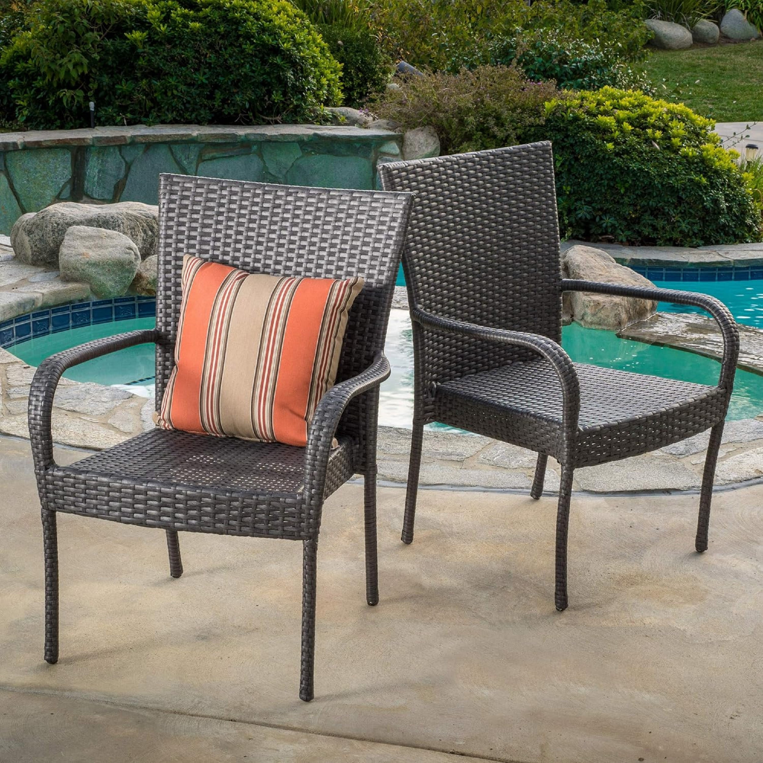 LiviNest Outdoor Stacking Chair 2-Pack: Modern PE Wicker Patio Seating ...