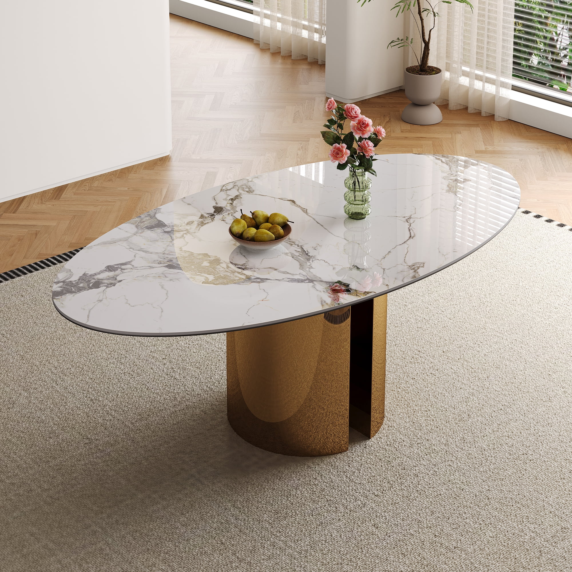 LiviNest Oval Dining Table Sintered Stone: Modern Kitchen Table with ...