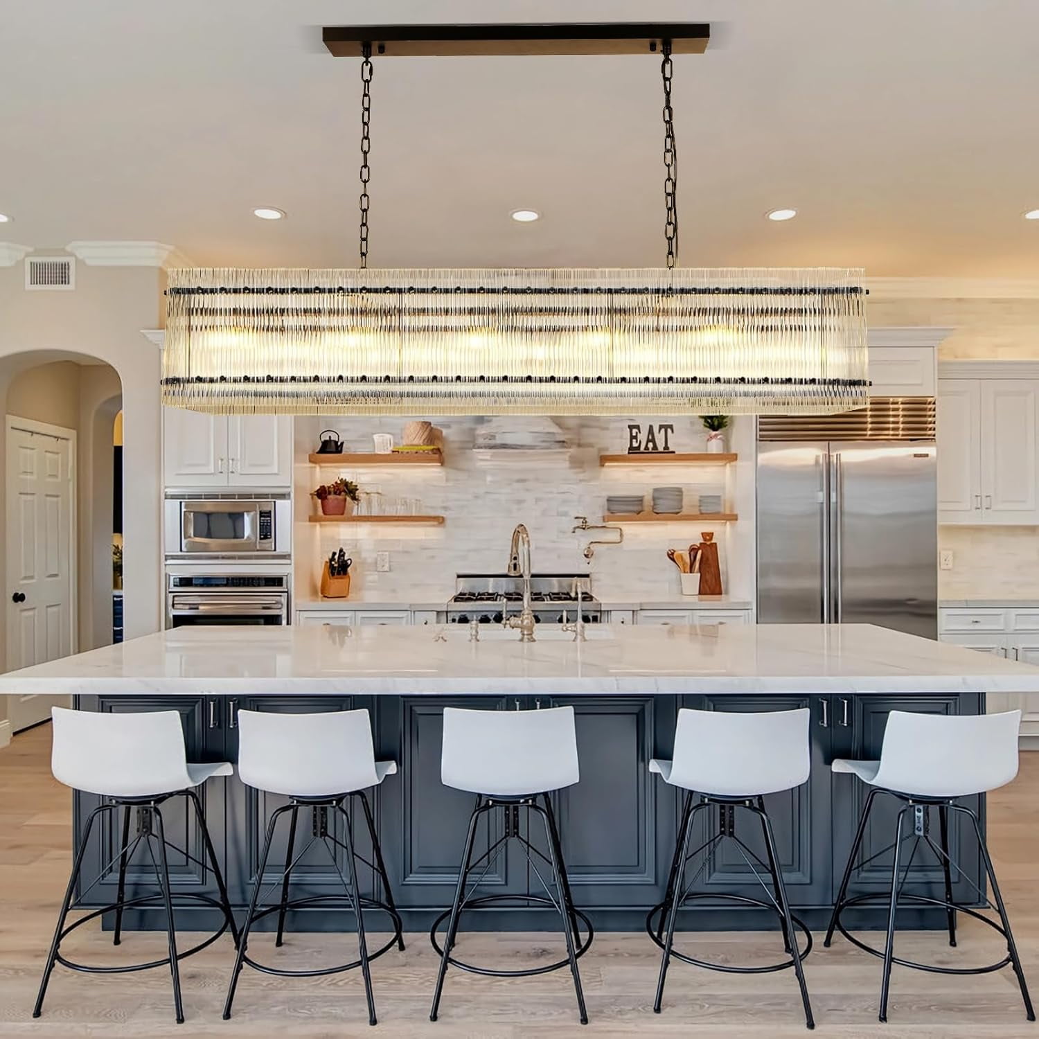 LiviNest Rectangular Chandelier for Dining Room: 10-Light Crystal Glass ...