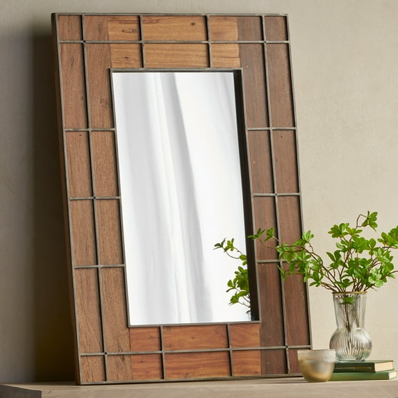 LiviNest Rectangular Wood Metal Frame Mirror: Rustic Industrial Full ...
