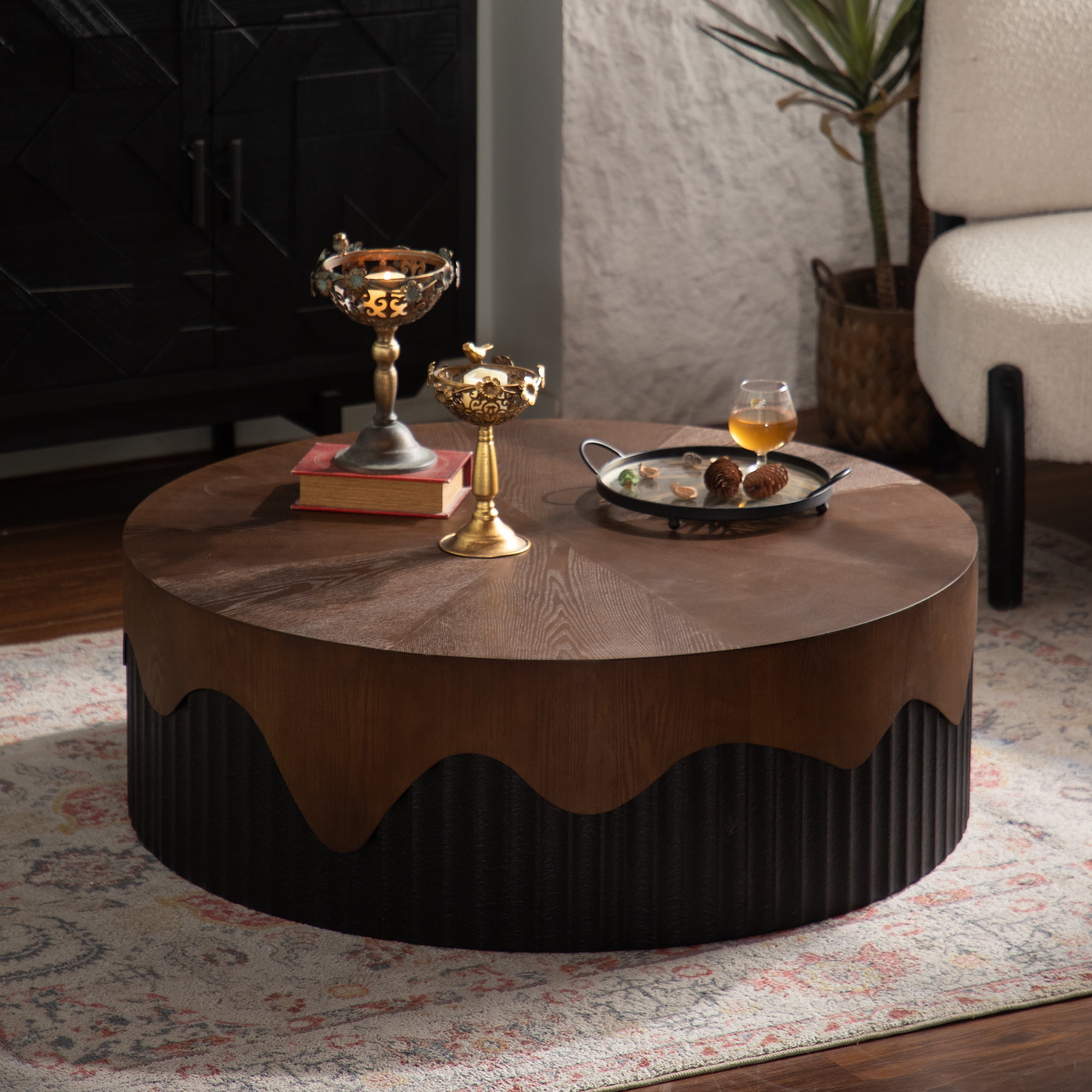LiviNest Round Coffee Table for Living Room: 0-Minute Assembly ...