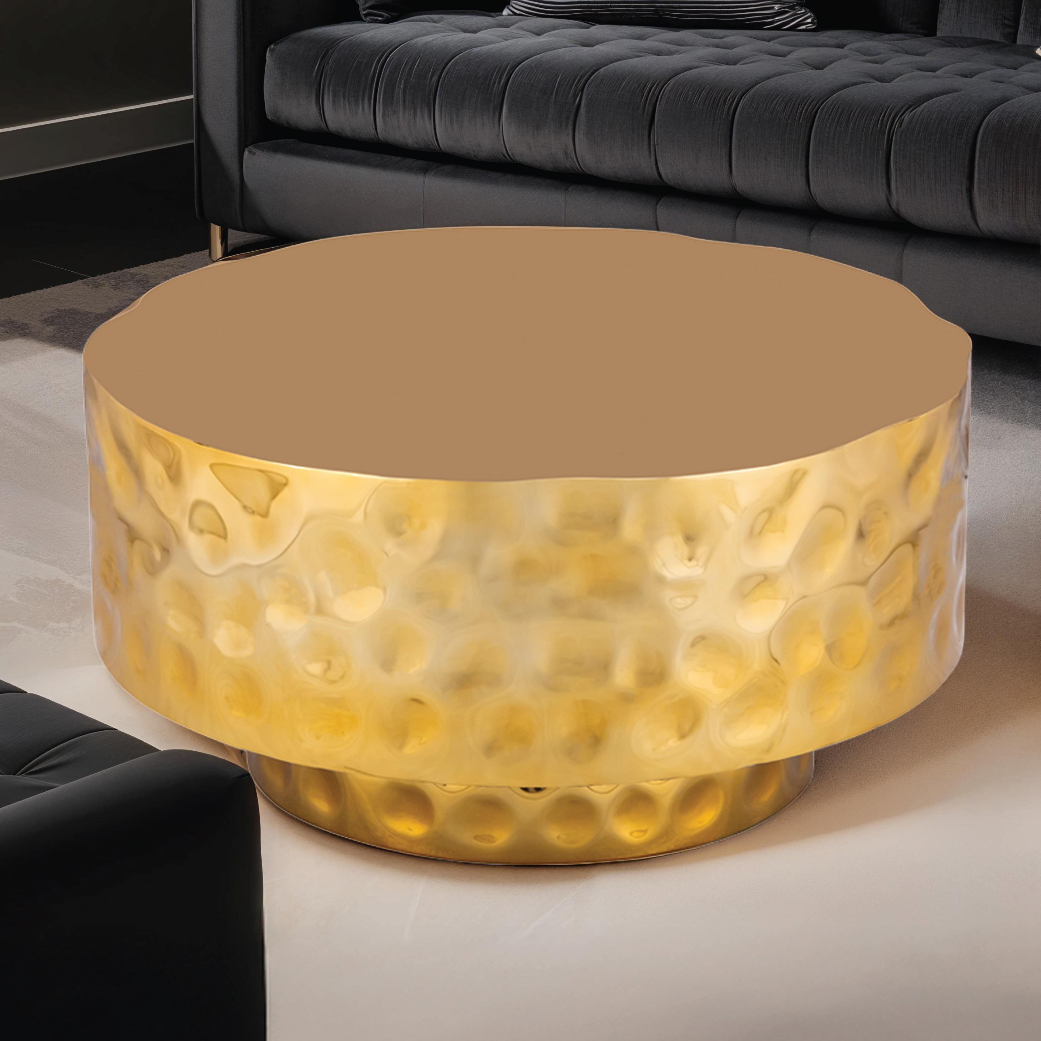 LiviNest Round Coffee Table Metal Gold: Hand-Hammered Modern Design for ...