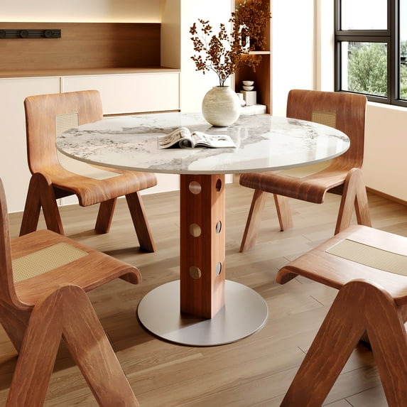 LiviNest Round Dining Table for Small Space: Modern Sintered Stone Top ...