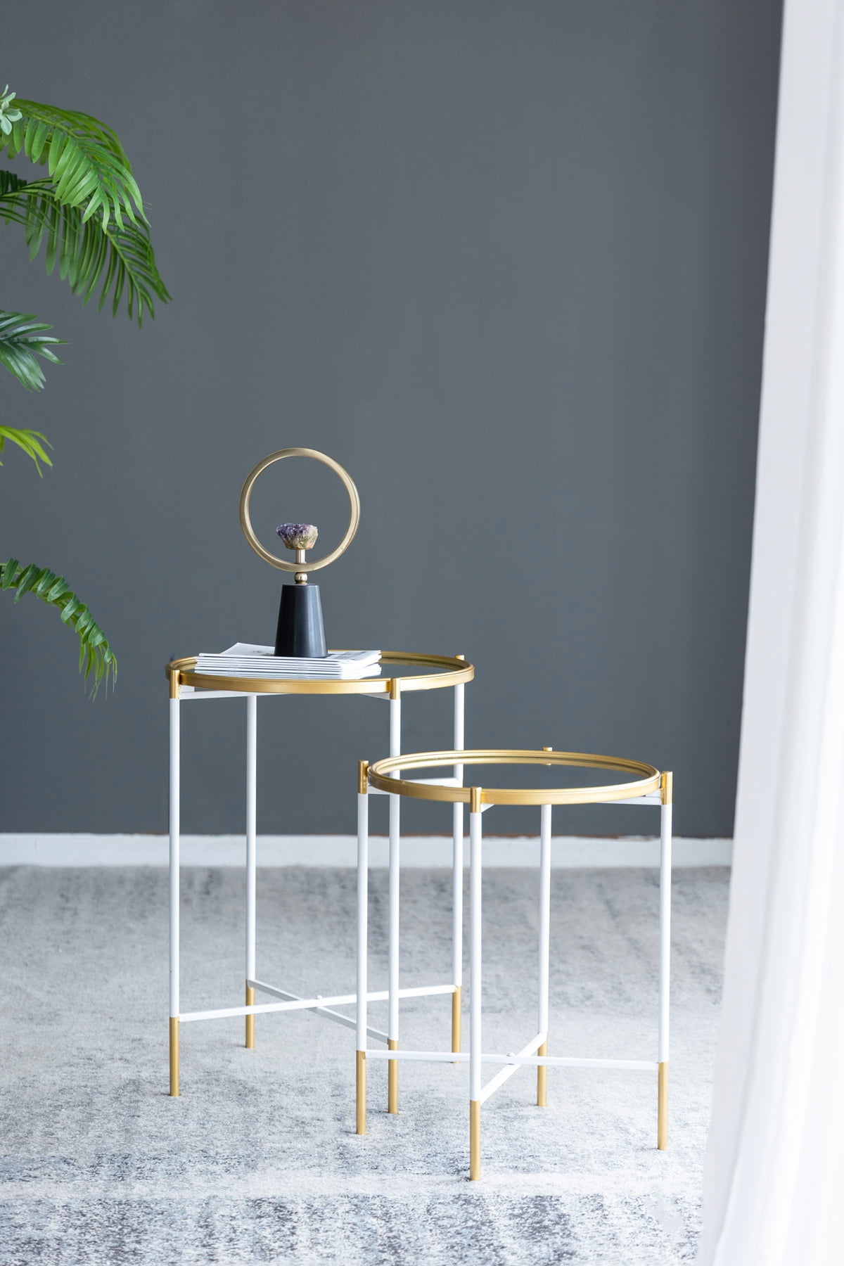 LiviNest Round Side Table Set: 2-Piece Nesting Tables with Mirrored ...