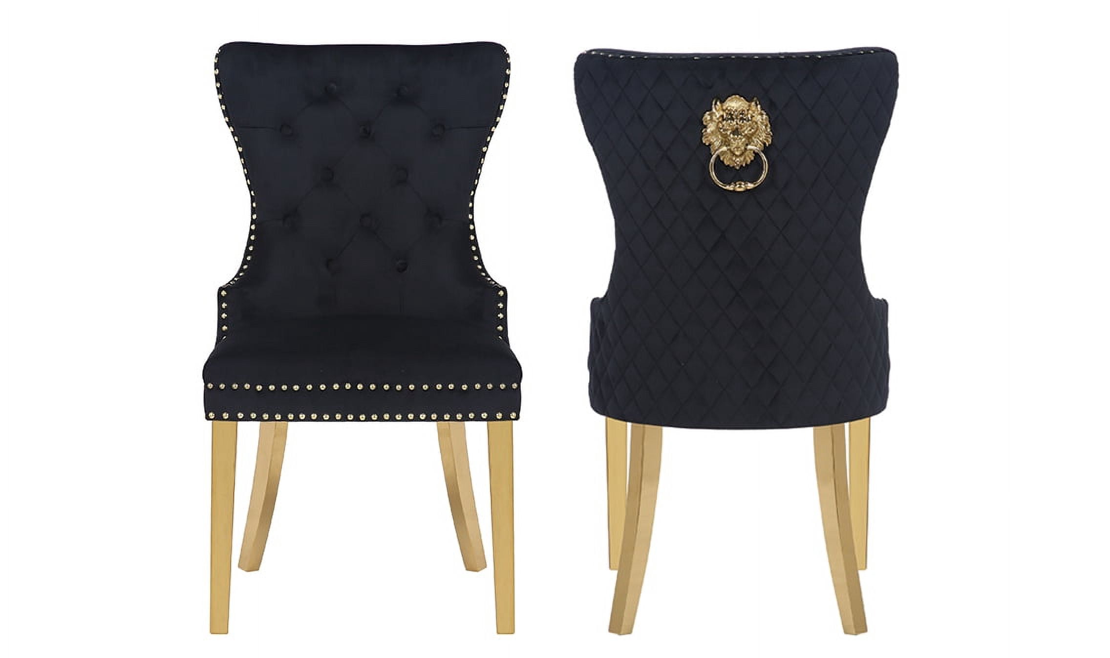 LiviNest Simba Velvet Dining Chairs Set of 2: Traditional Style Black ...