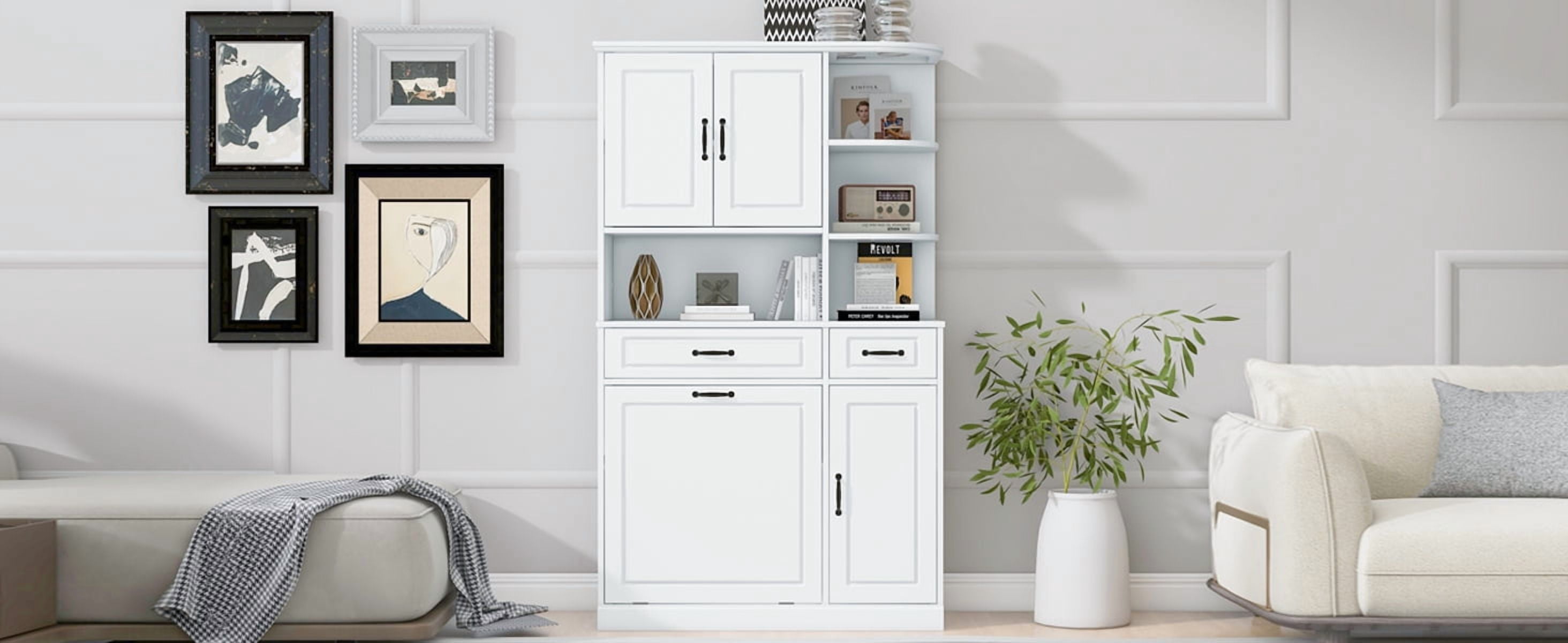 LiviNest Tall Storage Cabinet with Drawers & Doors: Adjustable Shelves Organizer for Home Office ...