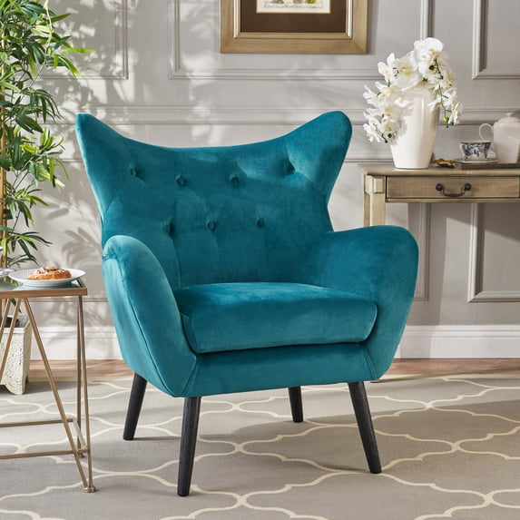 LiviNest Teal Velvet Accent Chair: Mid-Century Wingback Design with ...