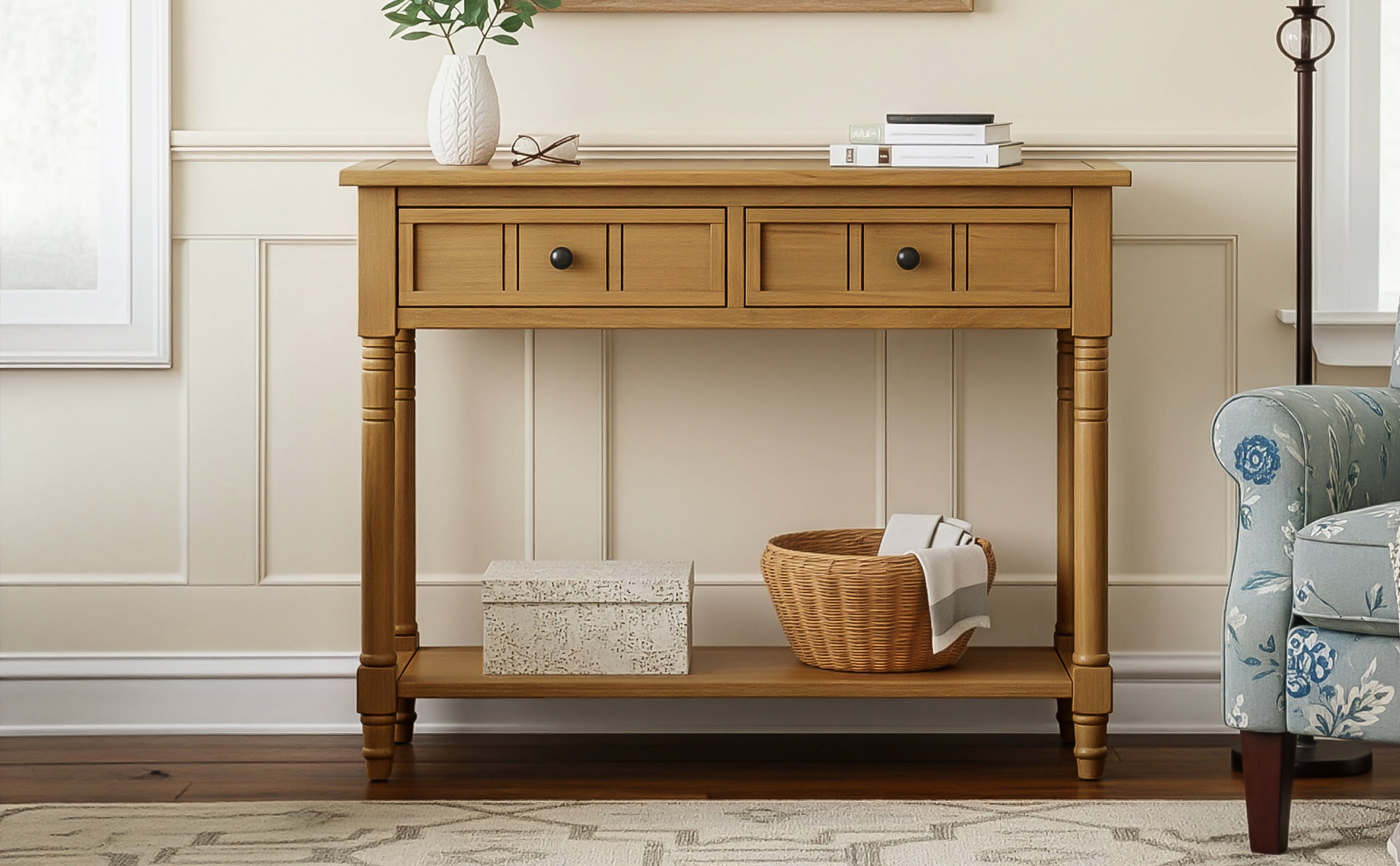 LiviNest Traditional Console Table with Drawers: 2 Storage Drawers ...