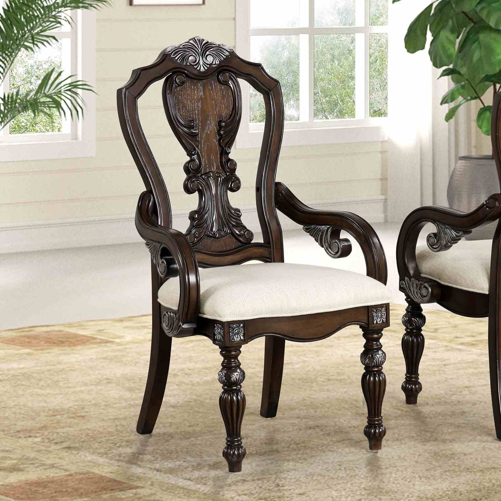 LiviNest Traditional Dining Arm Chair Set: Ornate Corbels Dark Brown ...