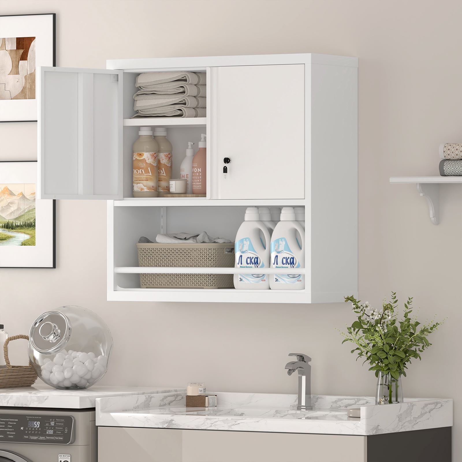 LiviNest Wall Mount Storage Cabinet: Secure Locking Metal Organizer ...
